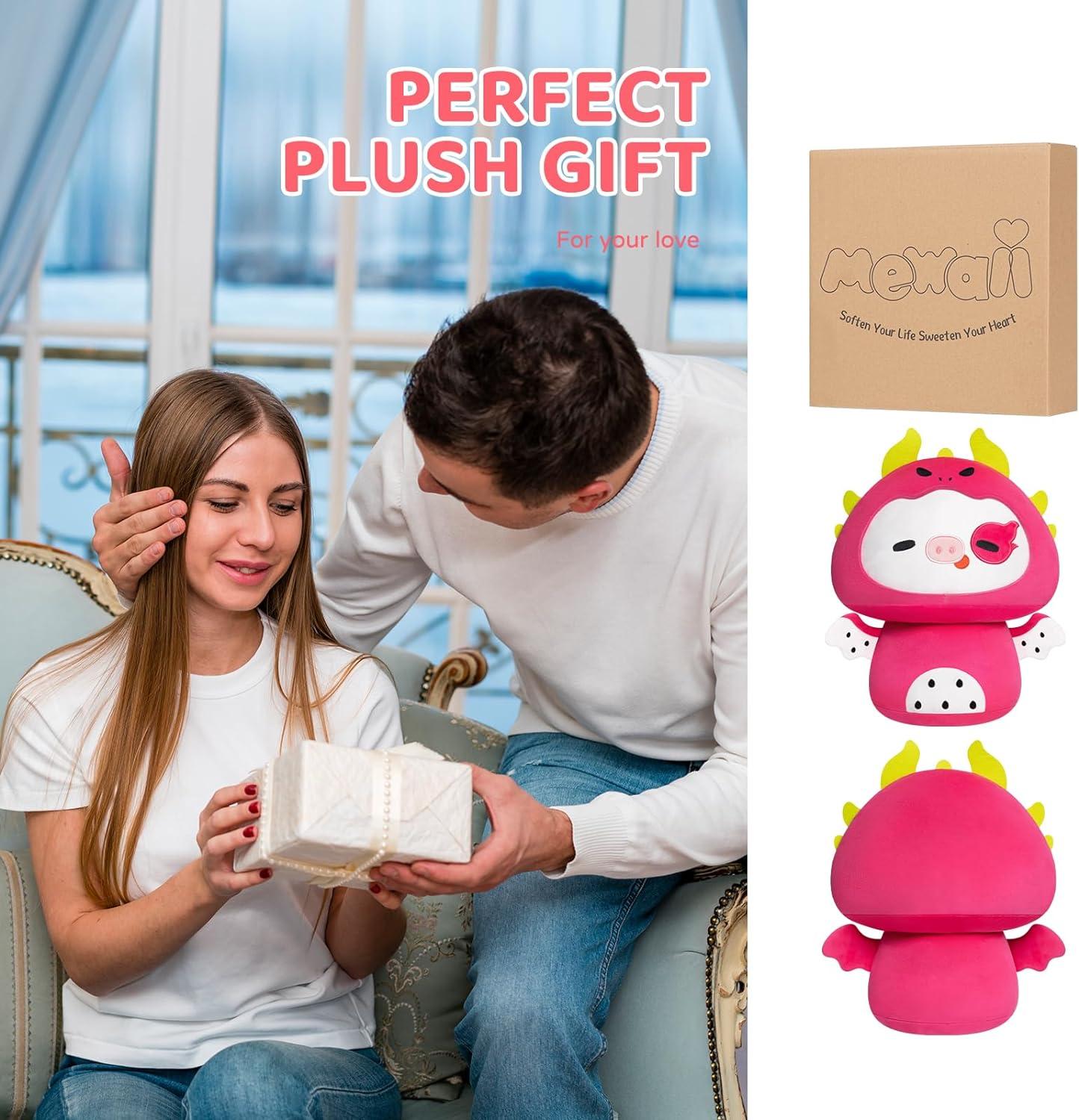 Mewaii 8'' Cow Mushroom Pillow Plush Toy (Dragon Fruit Headgear ...