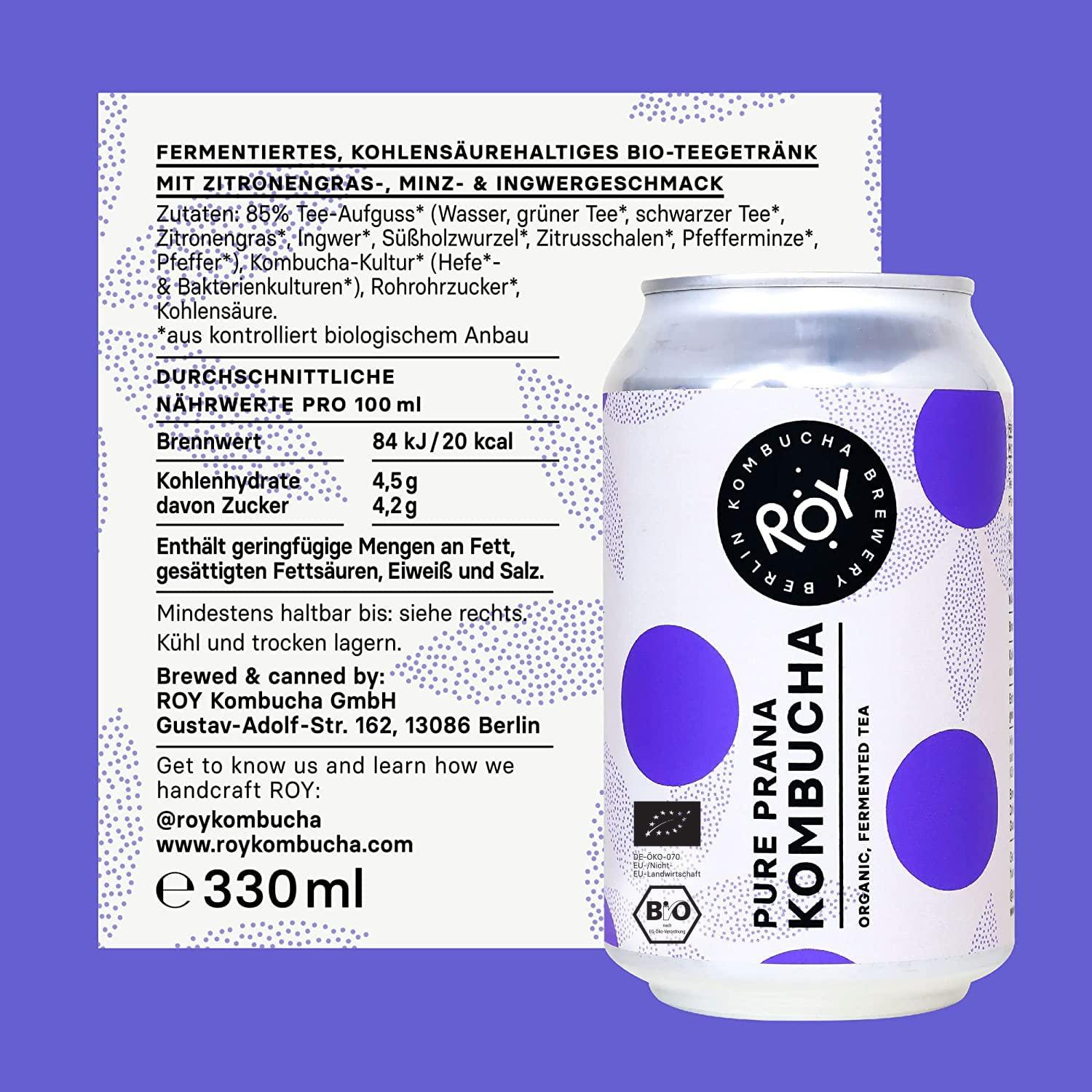 Roy Pure Prana Kombucha 6-Pack - Handmade Vegan & Gluten-Free 330ml Bio ...