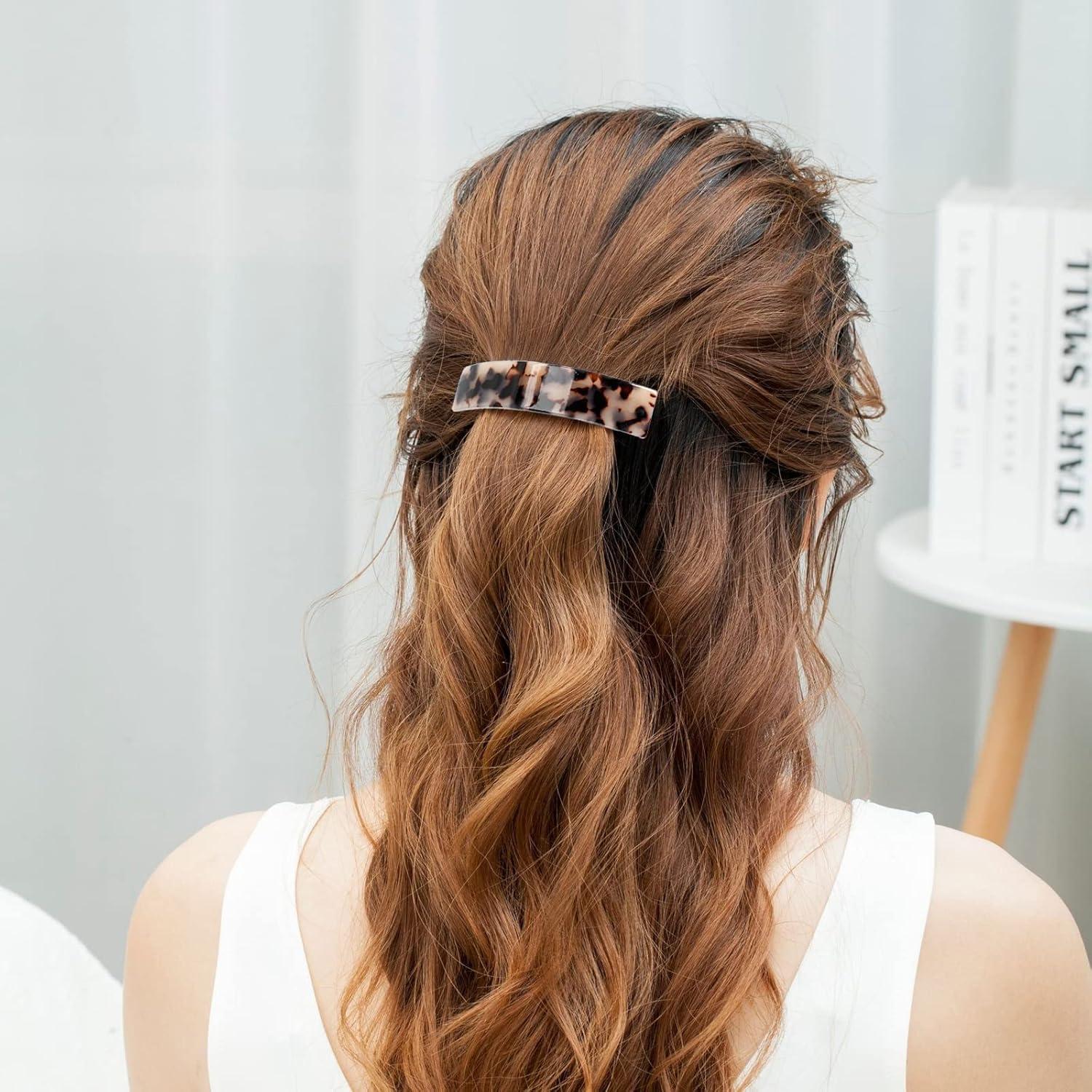 Buy Large Tortoise Shell Hair Clips - Curved Rectangle Design for ...