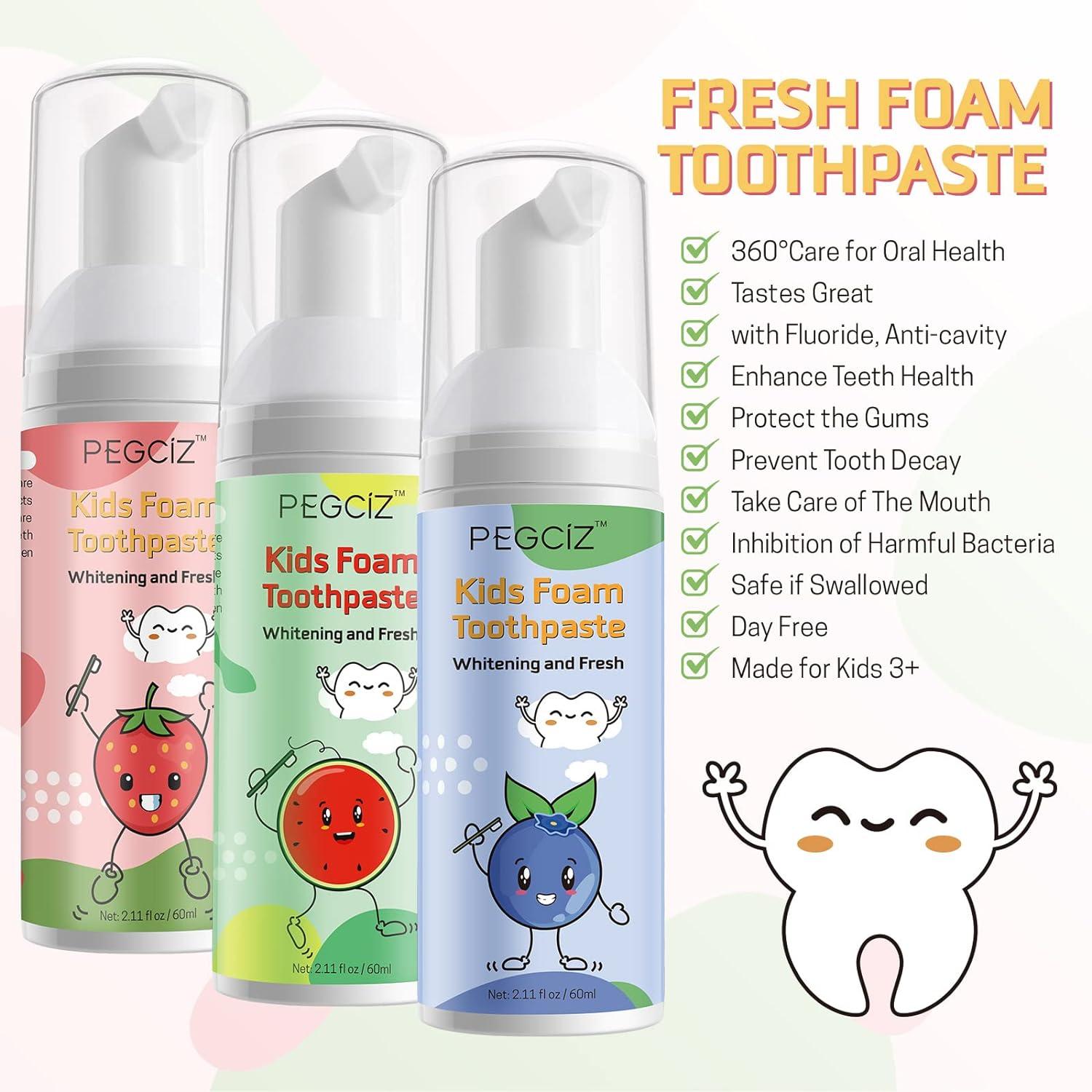 Kids Foam Toothpaste 3 Pack | Low Fluoride Toddler Anti-Cavity Formula ...