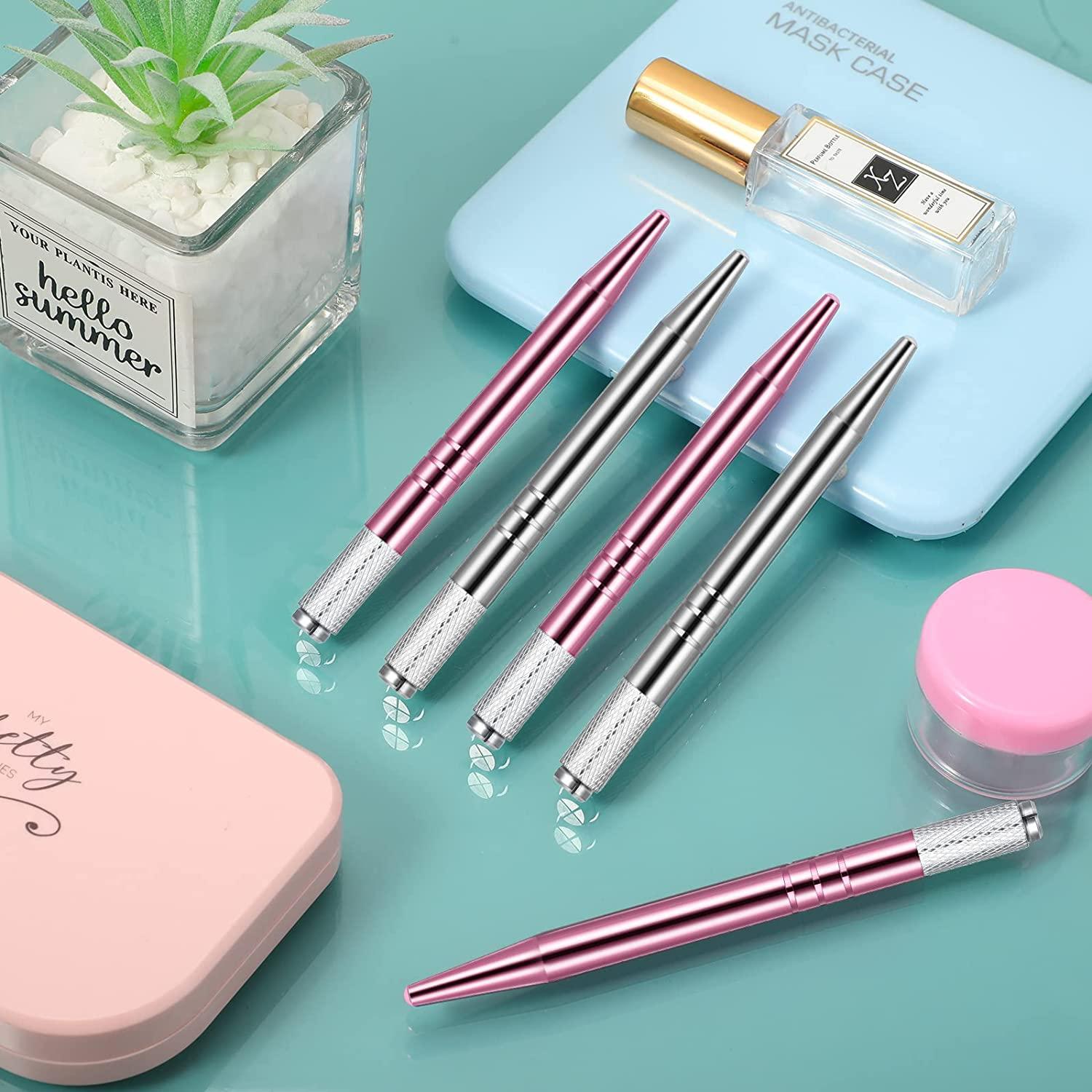 10-Piece Manual Microblading Pens Set for Eyebrows in Silver & Pink ...