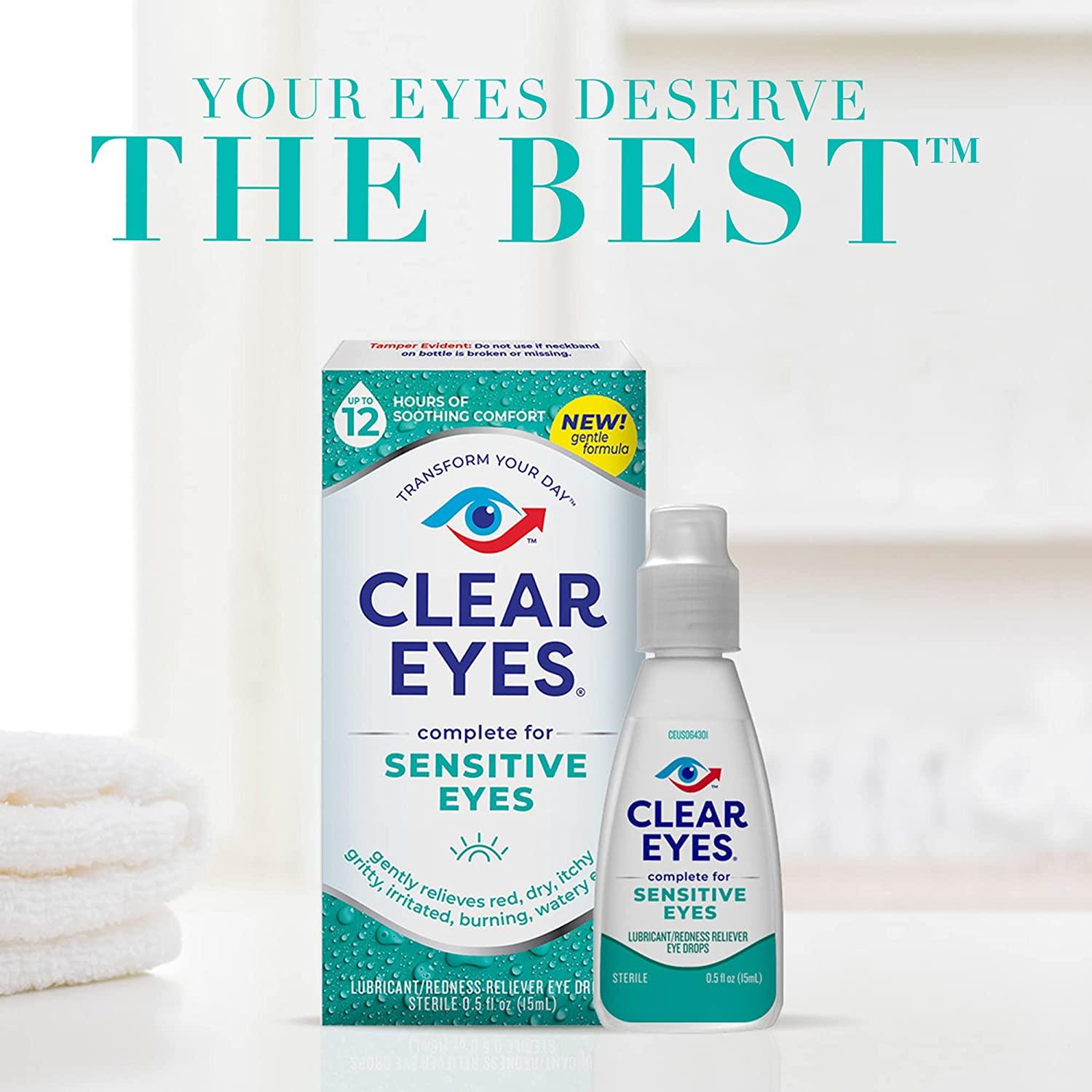 Clear Eyes Sensitive Eyes Eye Drops 0.5 Oz - 2 Pack | Soothes ...
