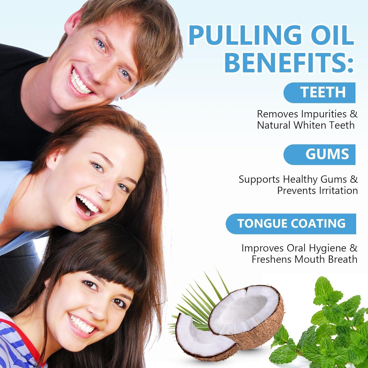 Natural Coconut Pulling Oil 8 Fl.Oz | Teeth Whitening Mouthwash with ...