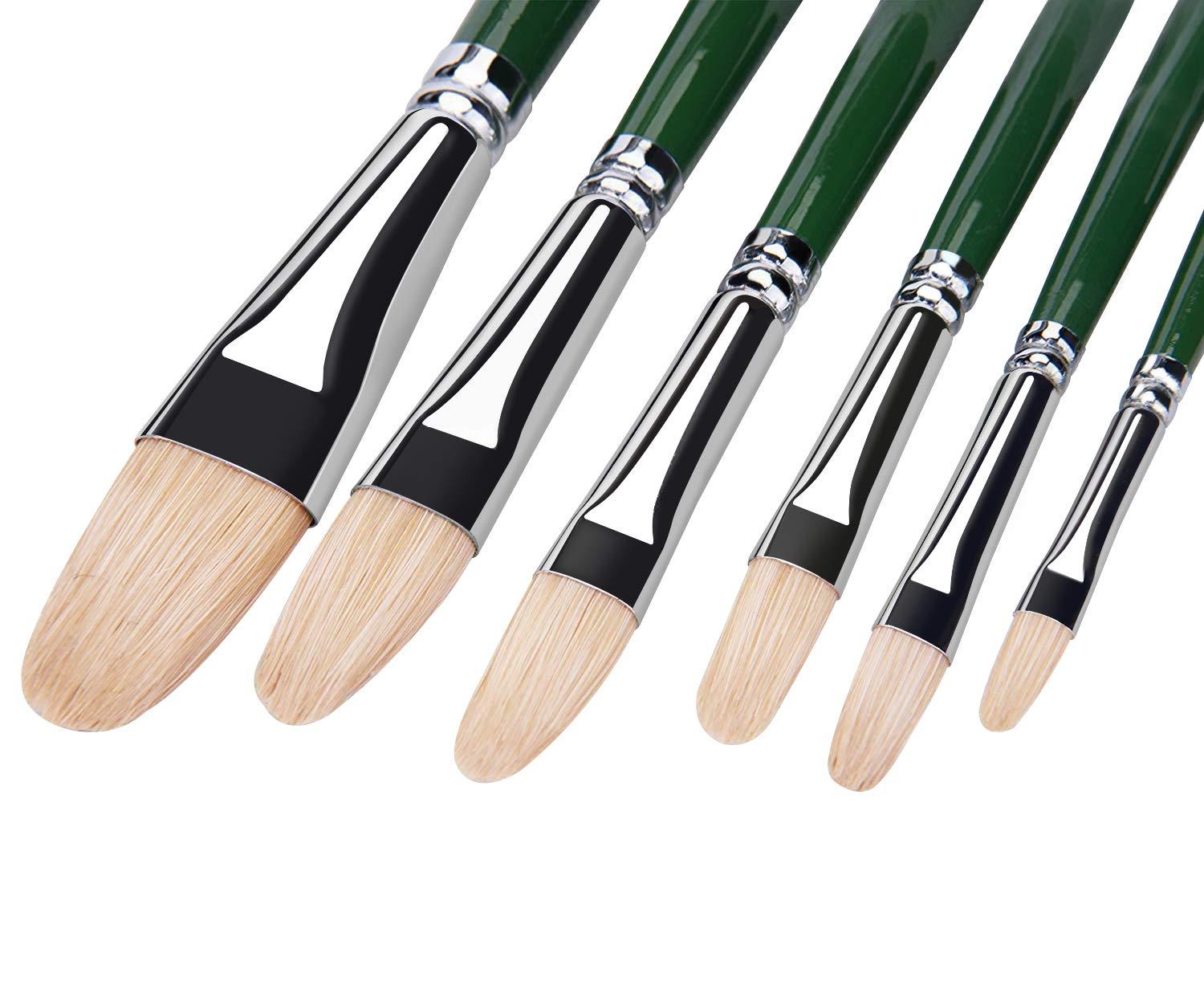 6pc Filbert Paint Brush Set - 100% Natural Chungking Hog Hair for Oil ...