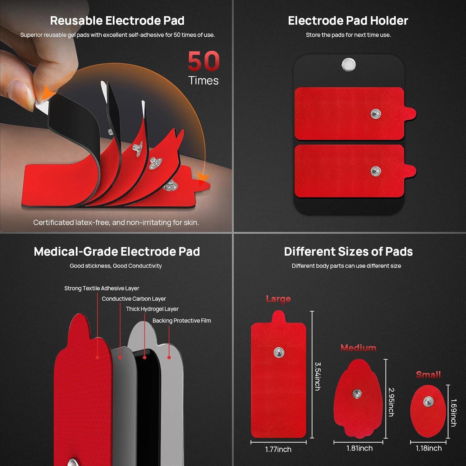 High-Quality TENS Unit Replacement Pads - Reusable 35+ Uses Snap ...
