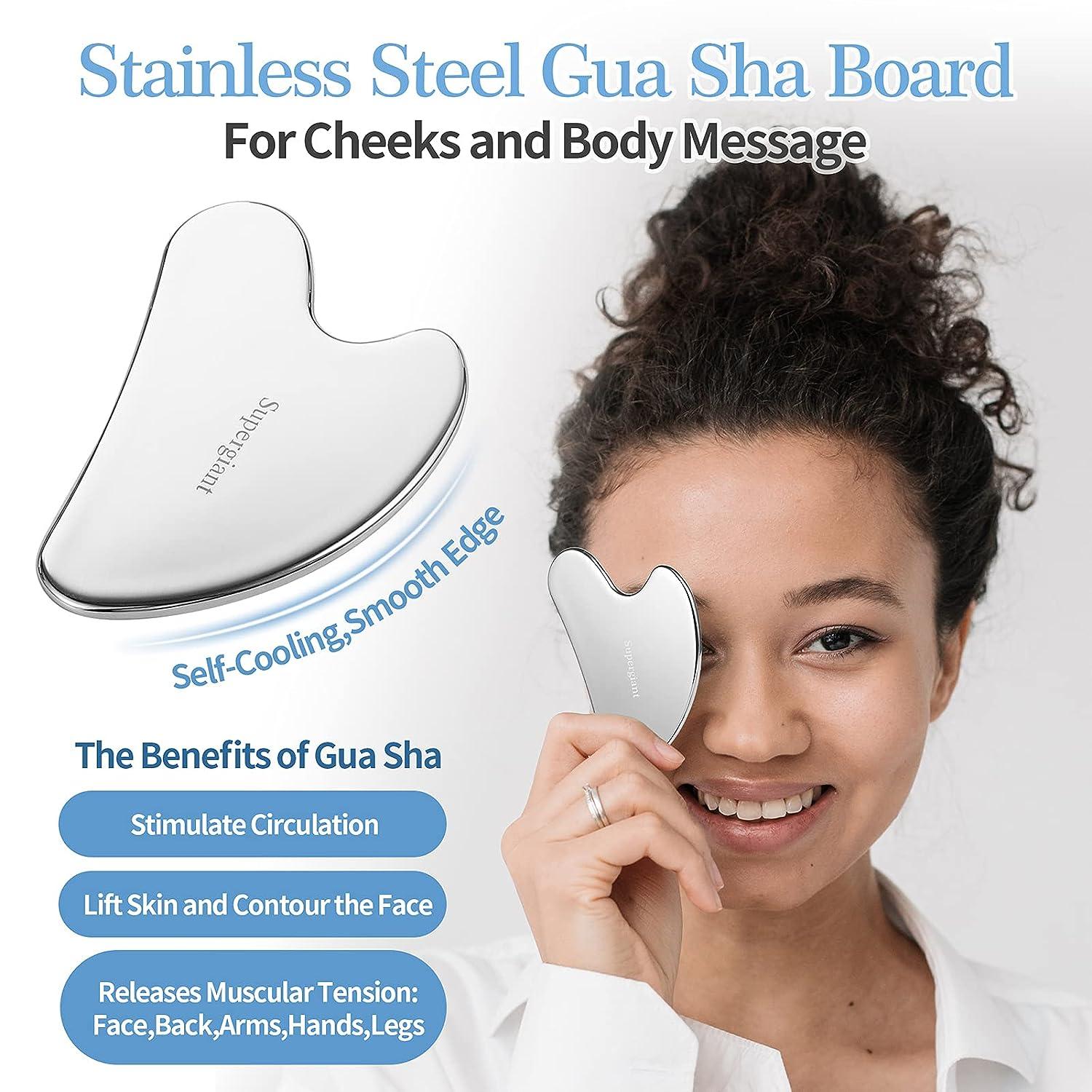 Supergiant Stainless Steel Face Roller and Gua Sha Set for Fine Lines ...