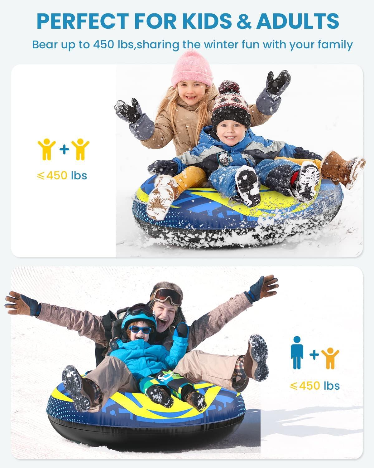 Upgraded Snow Tube for Kids and Adults - Heavy Duty Inflatable Sled ...