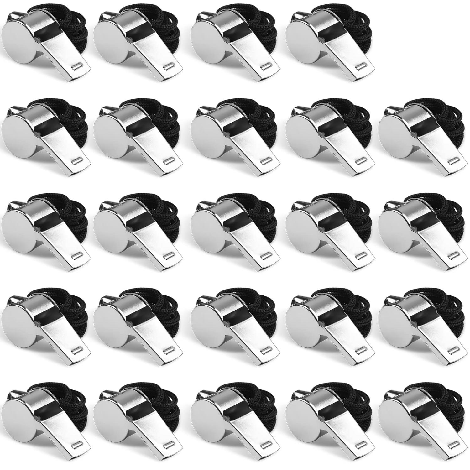 Whistle 24 PCS Professional Stainless-Steel Whistles with Lanyards in ...