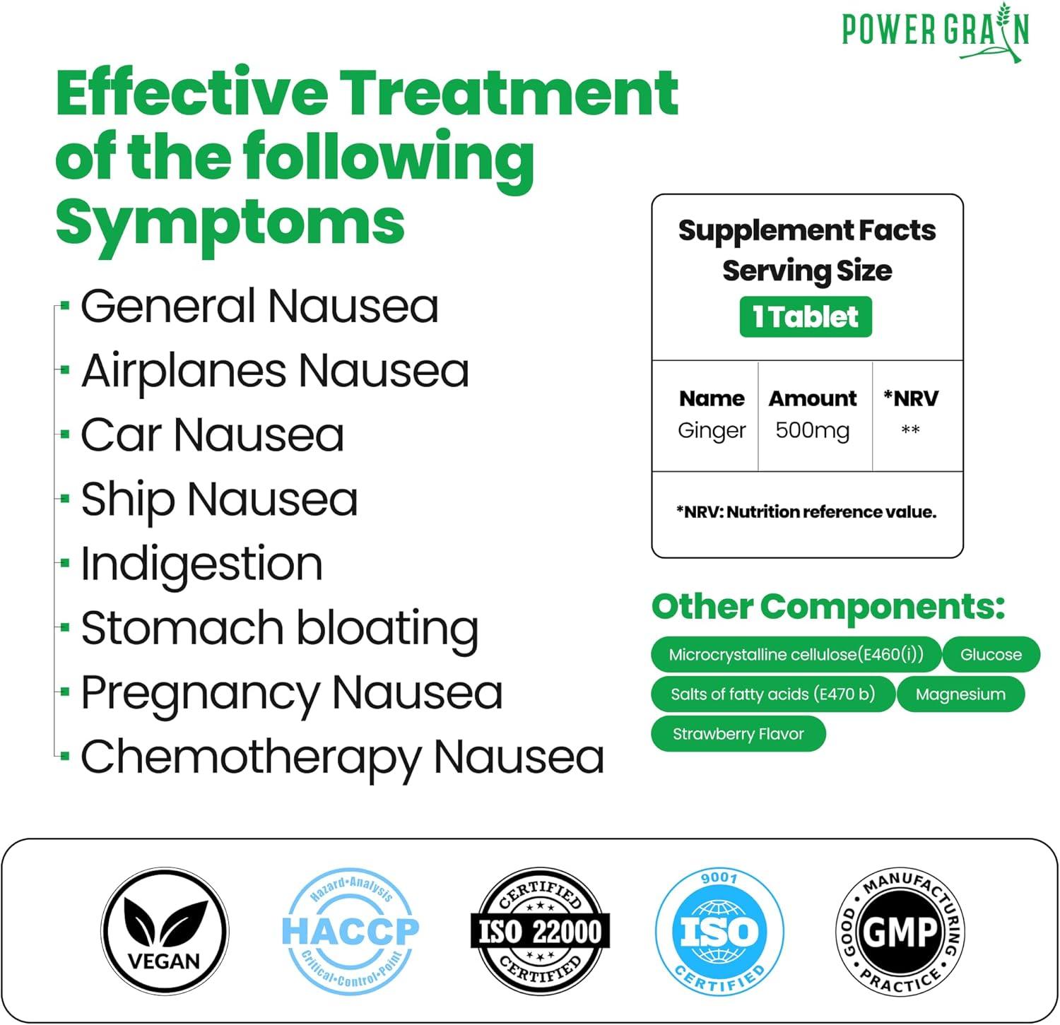 Non-Drowsy Motion Sickness Relief - 500mg Ginger Tablets for Nausea ...