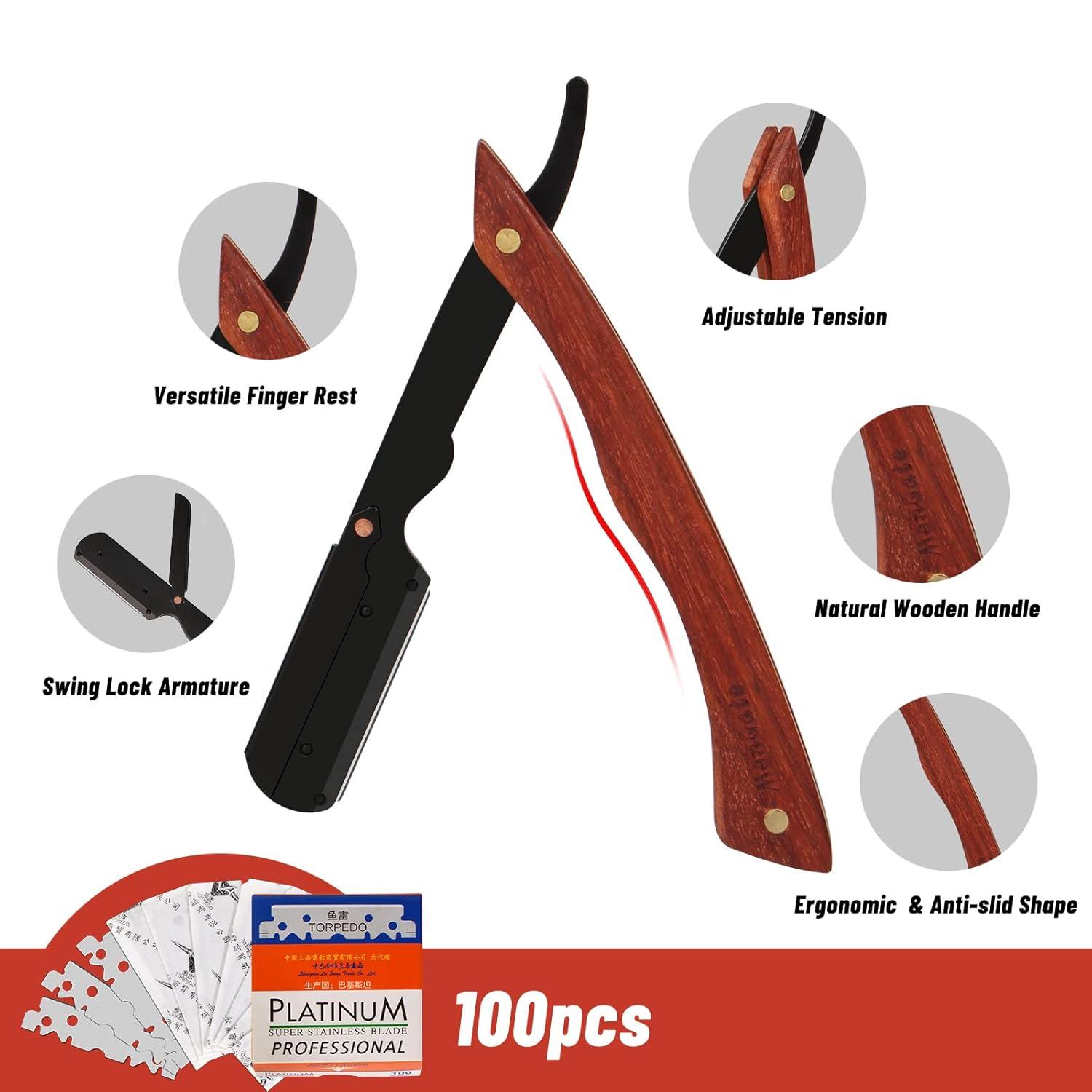 Premium 100 Blades & 2 Straight Razors for Men - MenGate Red Sandalwood ...