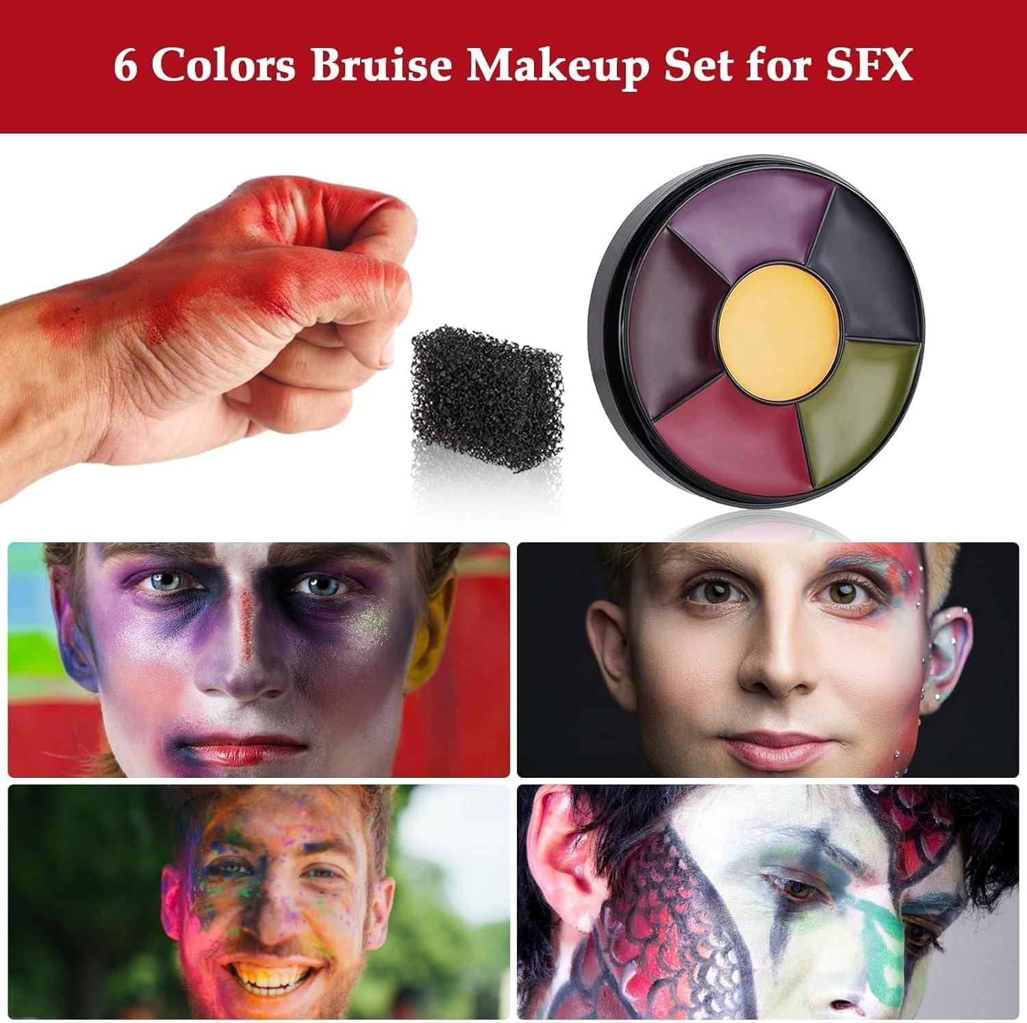 6 Colors Halloween SFX Makeup Kit Bruise Makeup Set with Sponge Bruises ...