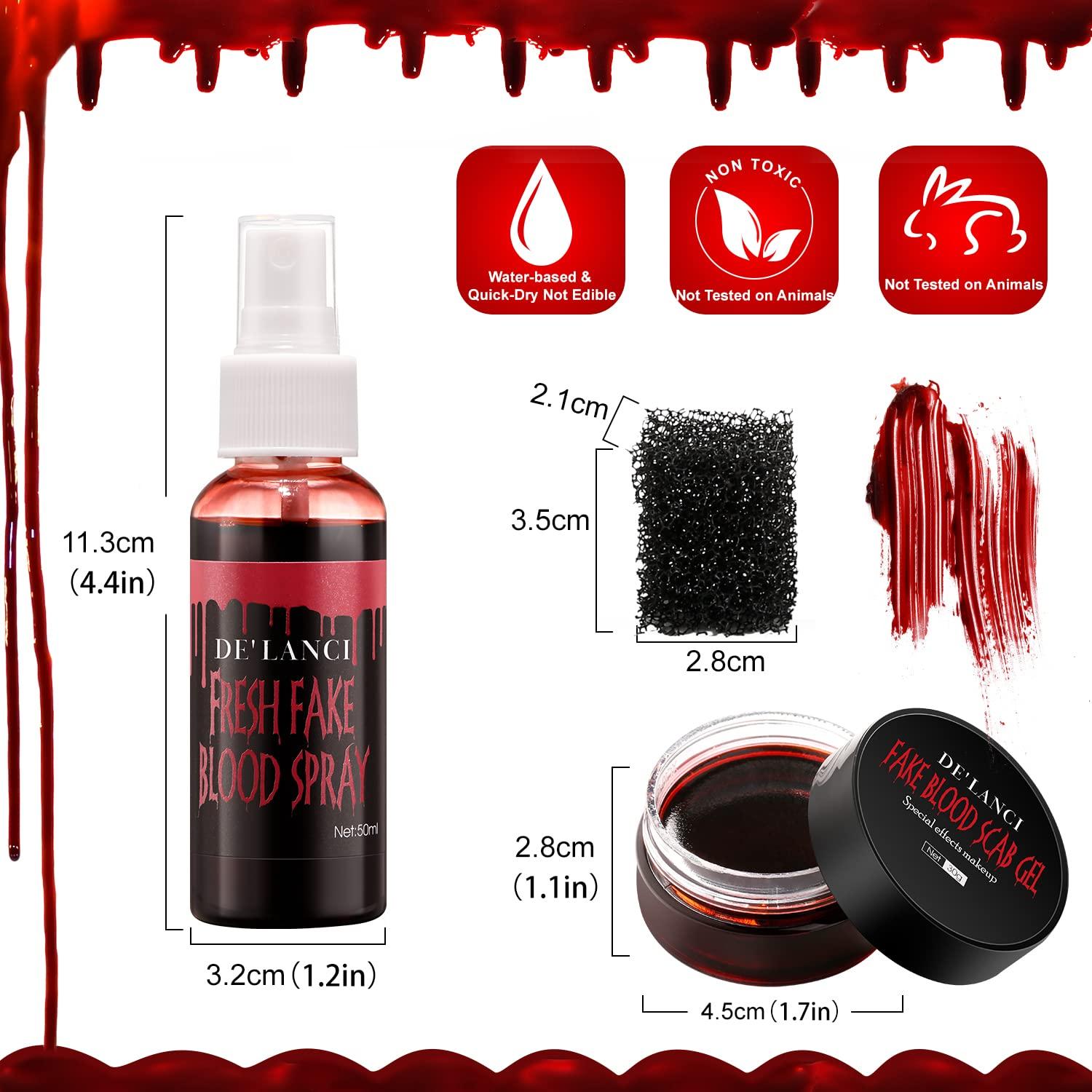 DE'LANCI Fake Blood Spray Splatter & Fake Scabs Gel Kit - Halloween ...