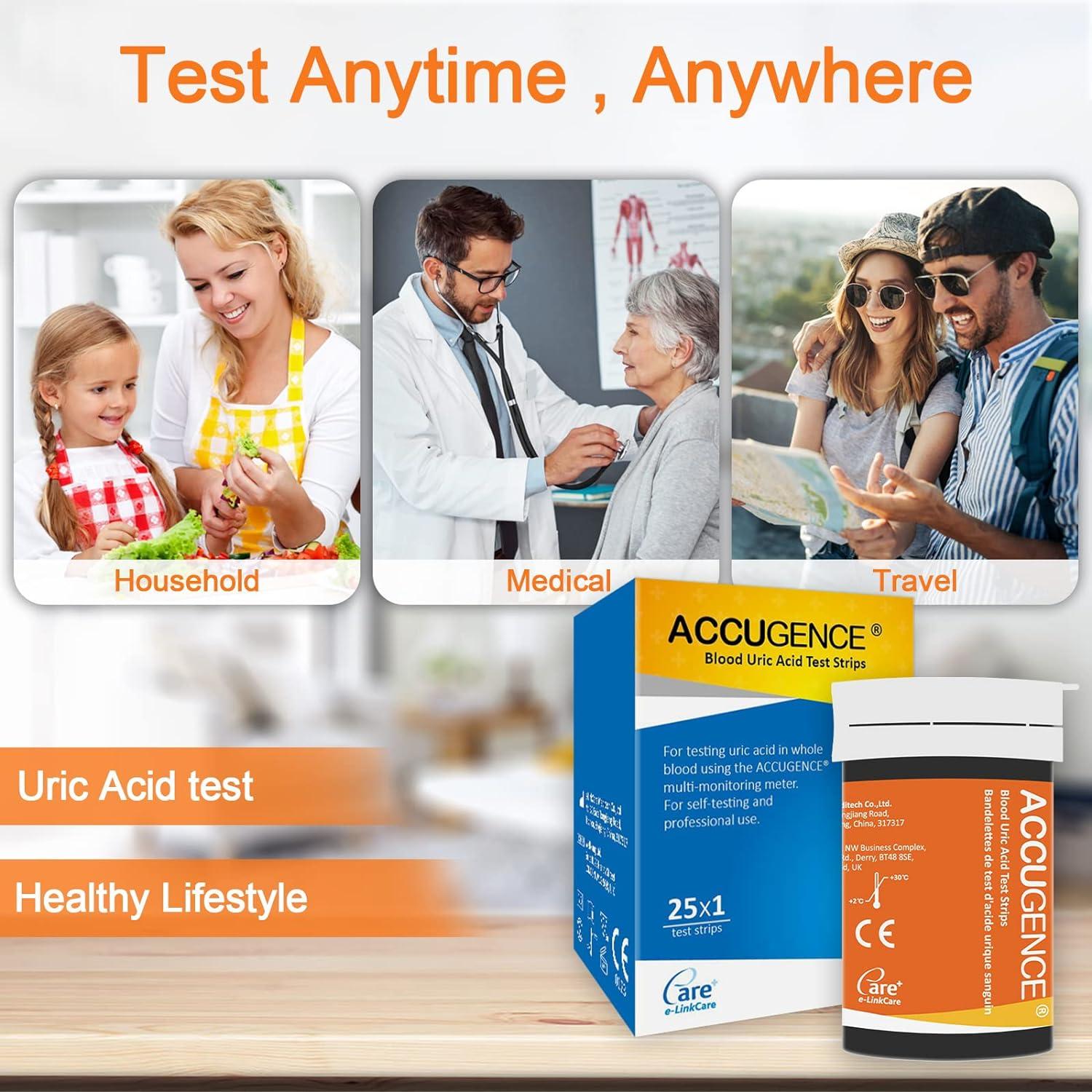 ACCUGENCE Home Uric Acid Test Kit - 50 Strips + 30 Lancets | Self ...