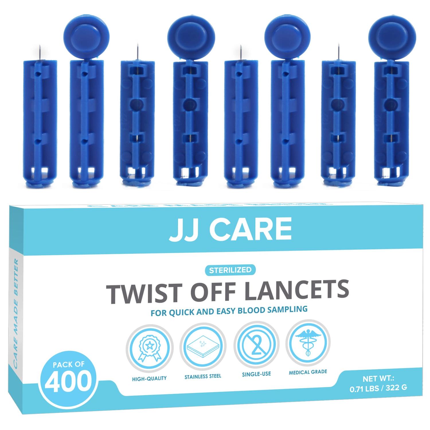 JJ CARE Twist Off Blood Lancets (Pack of 400) - Sterile 30-Gauge ...