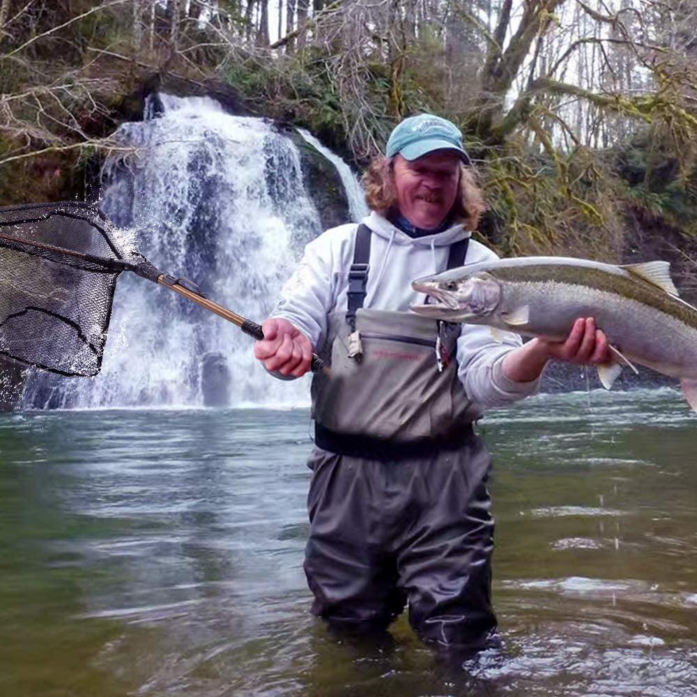 YVLEEN Folding Fishing Net - Aluminum Telescopic Pole Handle, Nylon ...