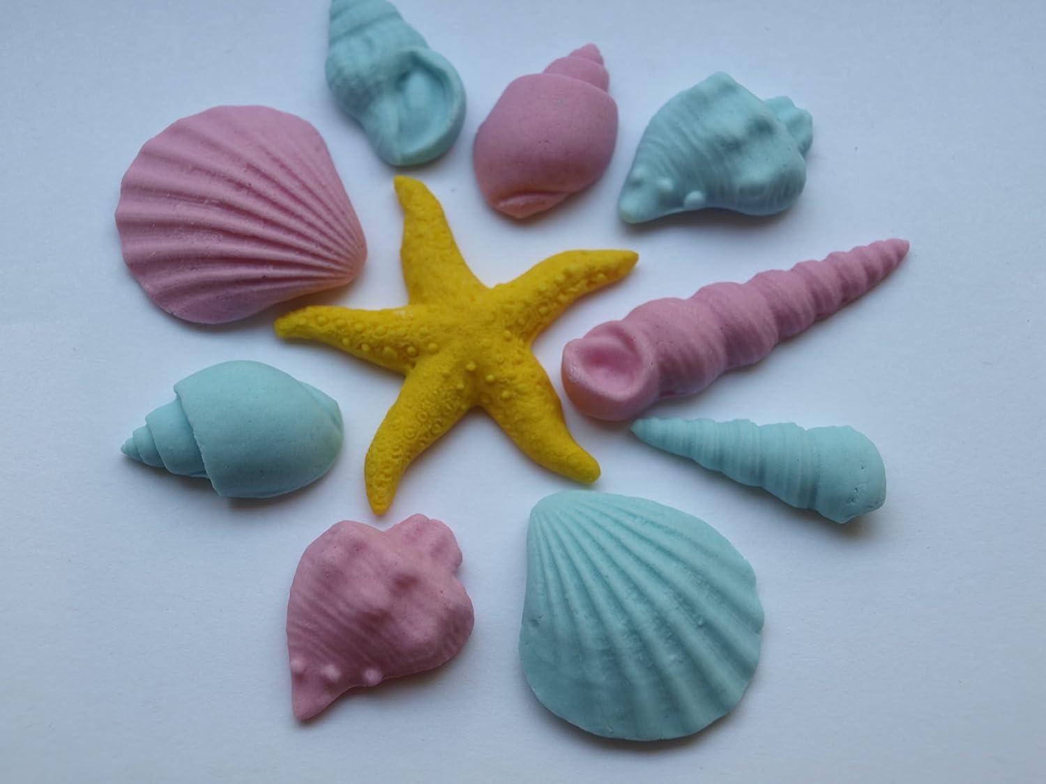 Rainbow Cake Toppers 10x Edible Seashells Little Mermaid Beach Party ...