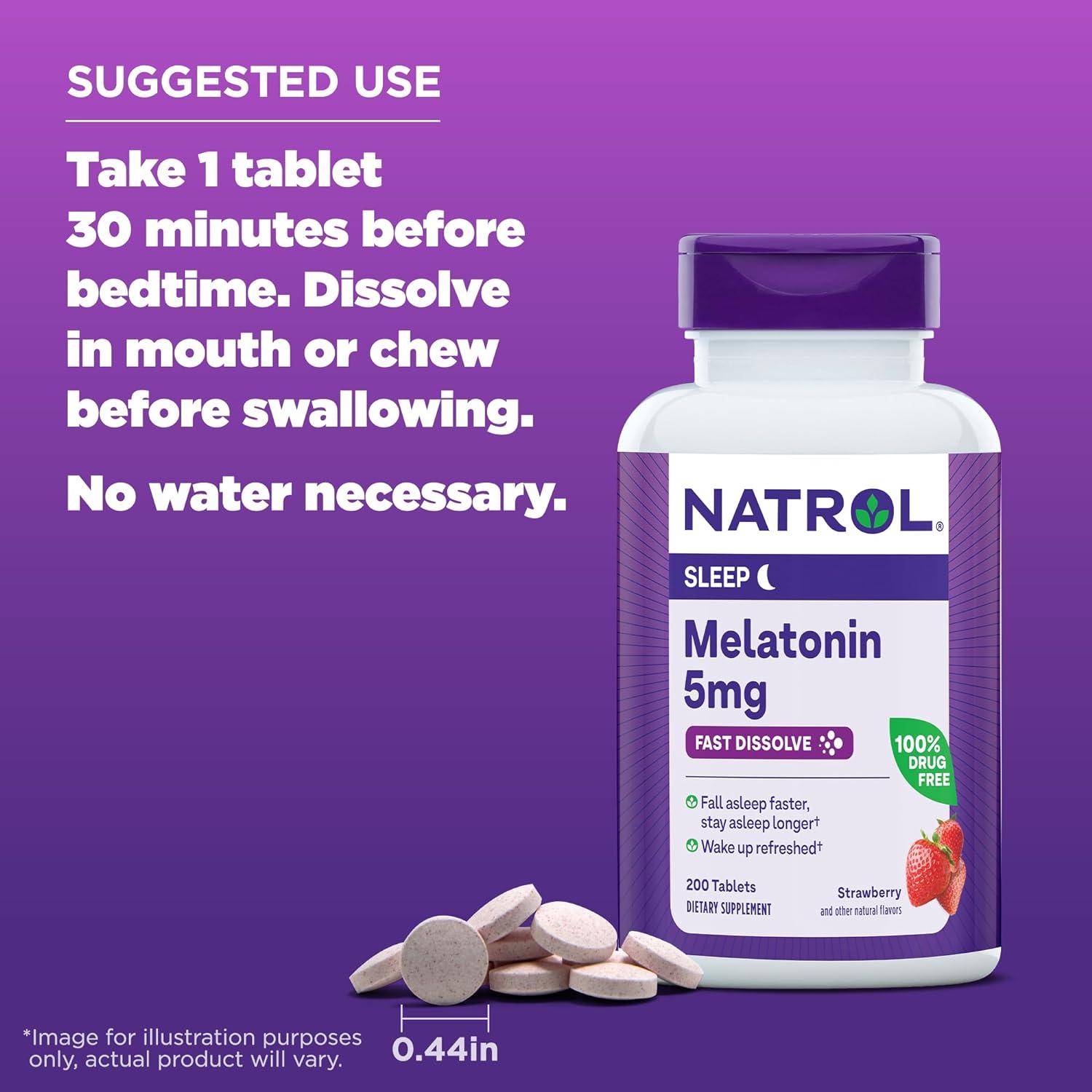 Natrol Melatonin Fast Dissolve Tablets 5mg 200 Count Pack - Strawberry ...