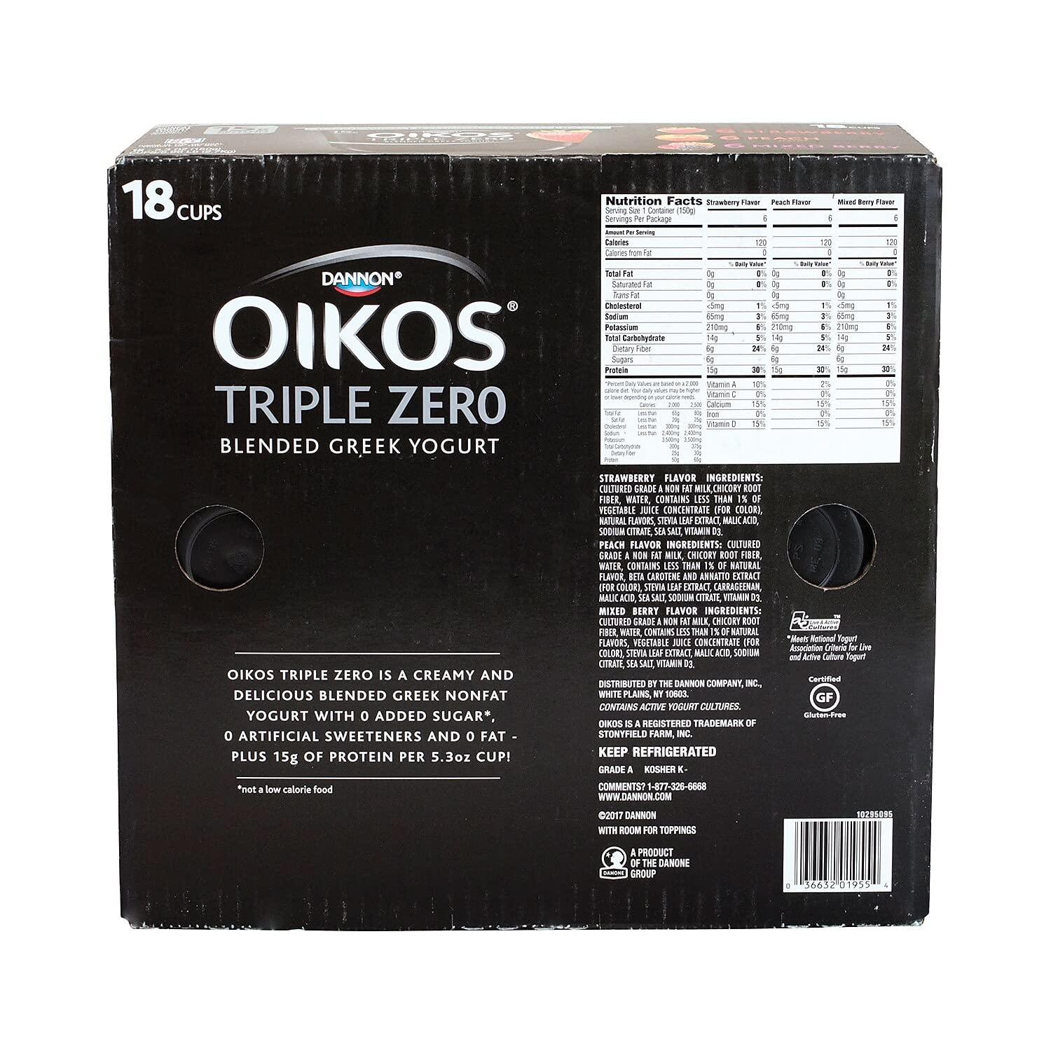 Dannon Oikos Triple Zero Greek Nonfat Yogurt Variety Pack - 18 ct. (5.3 ...