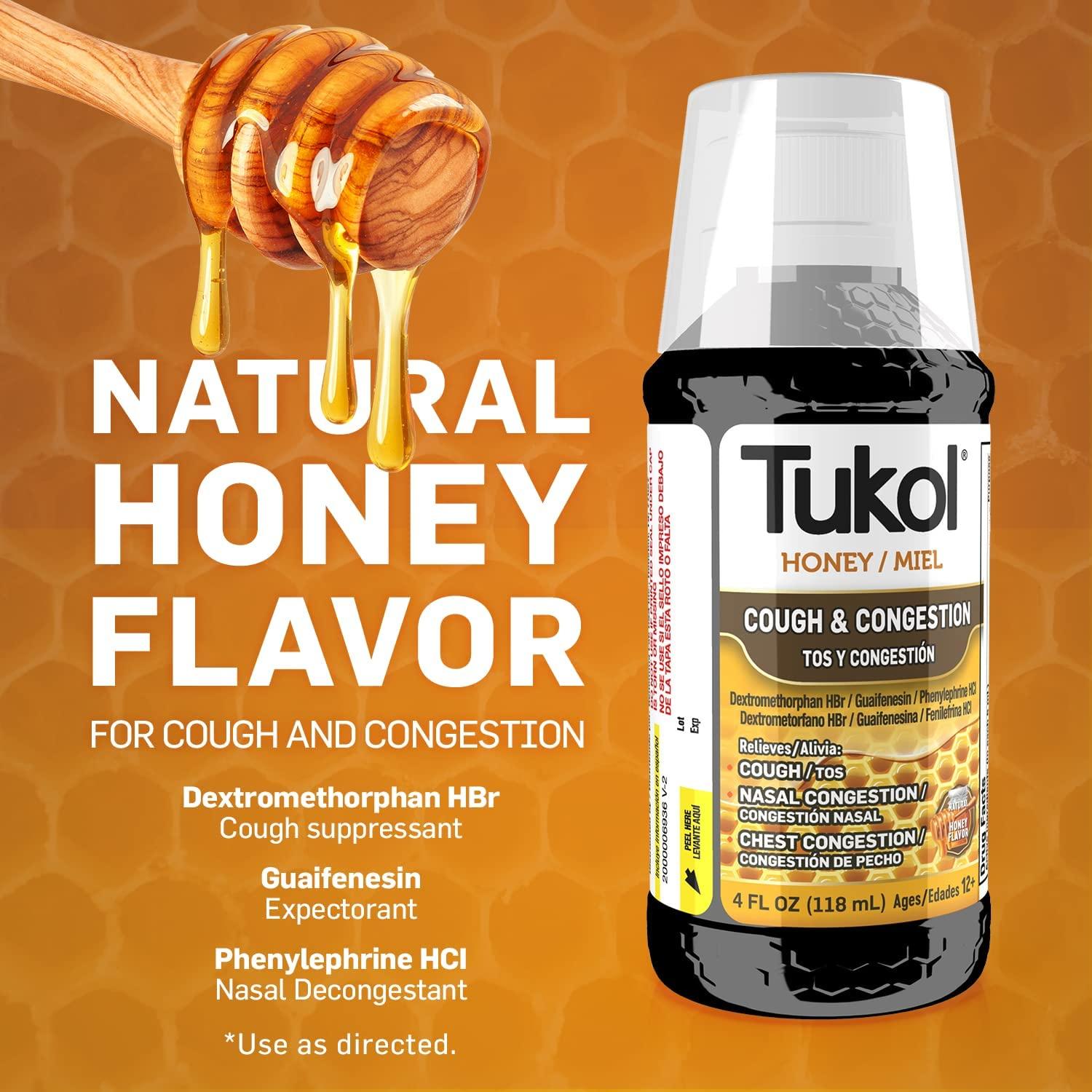 TUKOL Adult X-Pecto Miel Honey Cold Syrup 4 oz - Fast Relief for Colds ...