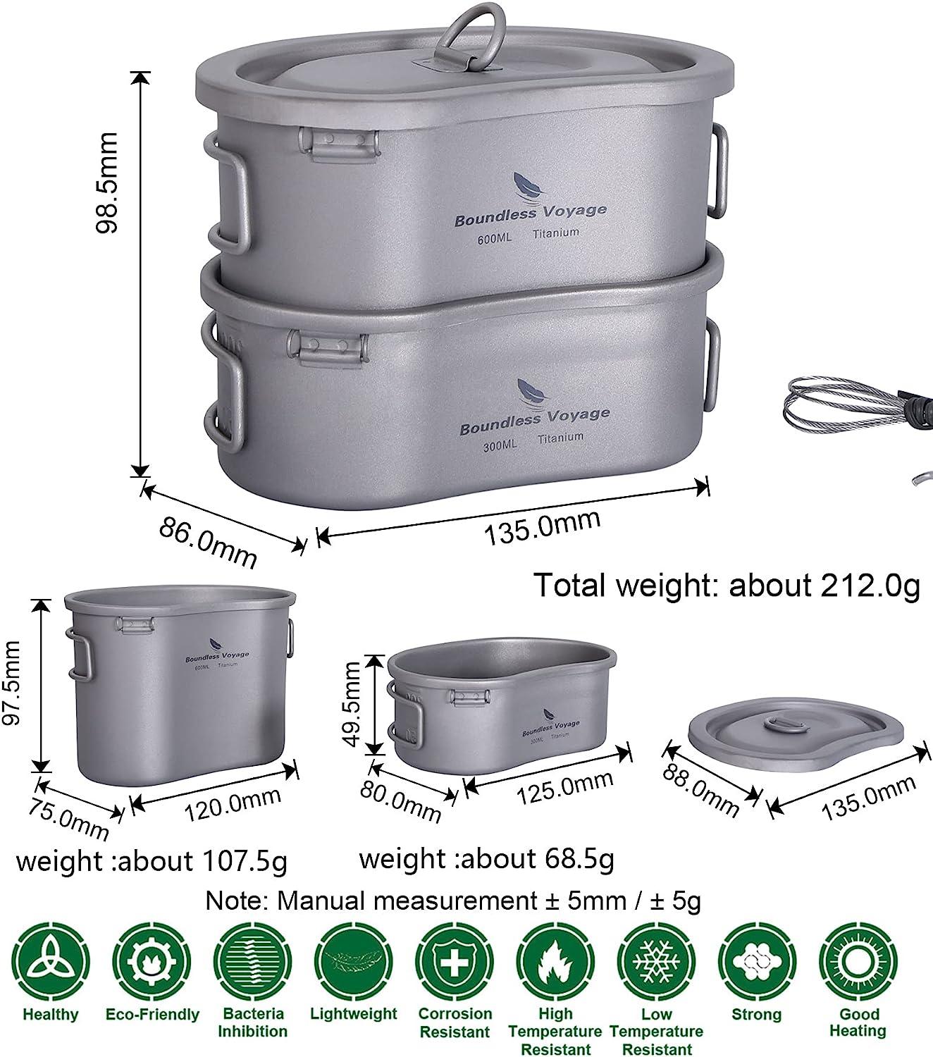 Titanium Camping Pots Set with Hanging Ring - Ultralight Portable ...