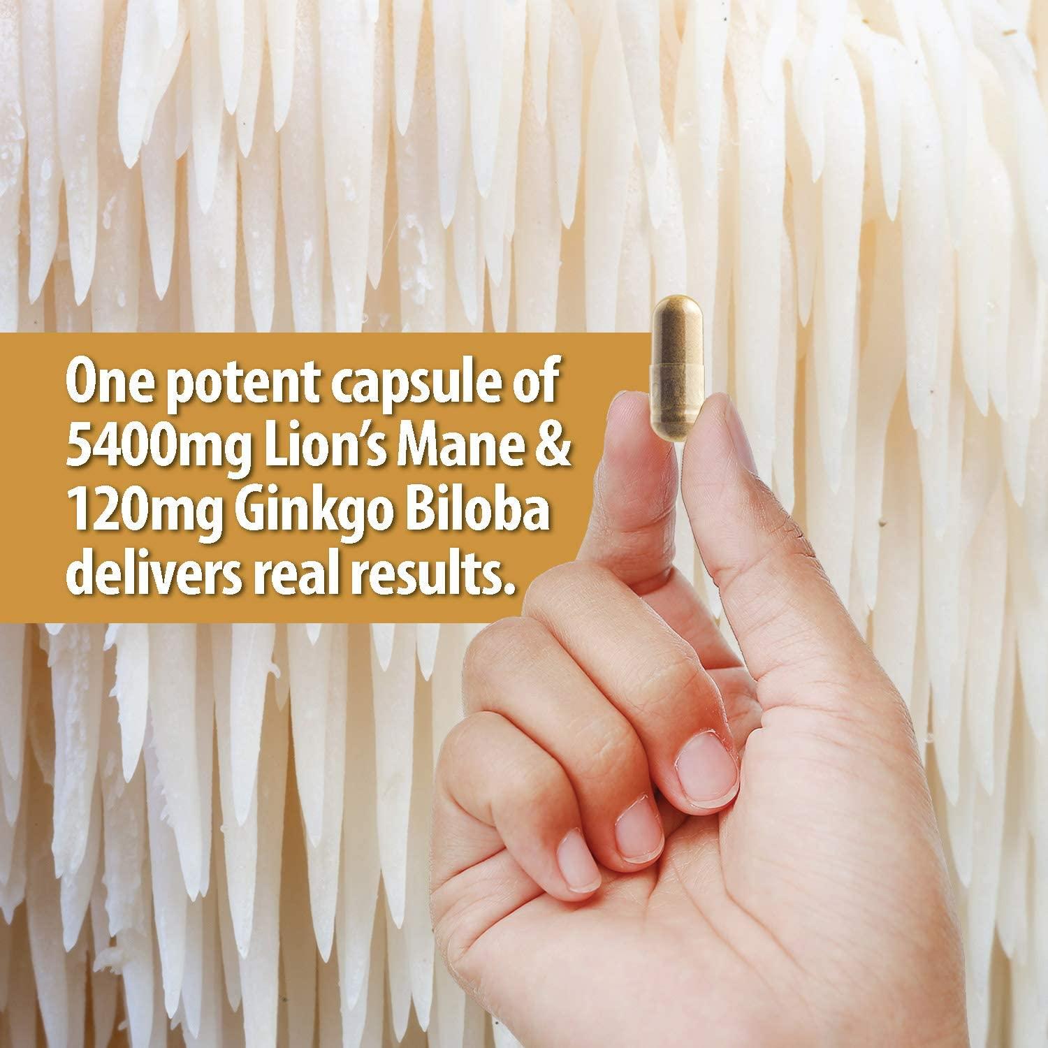Organic Lions Mane Mushroom Capsules 5400mg + Ginkgo Biloba 120mg ...