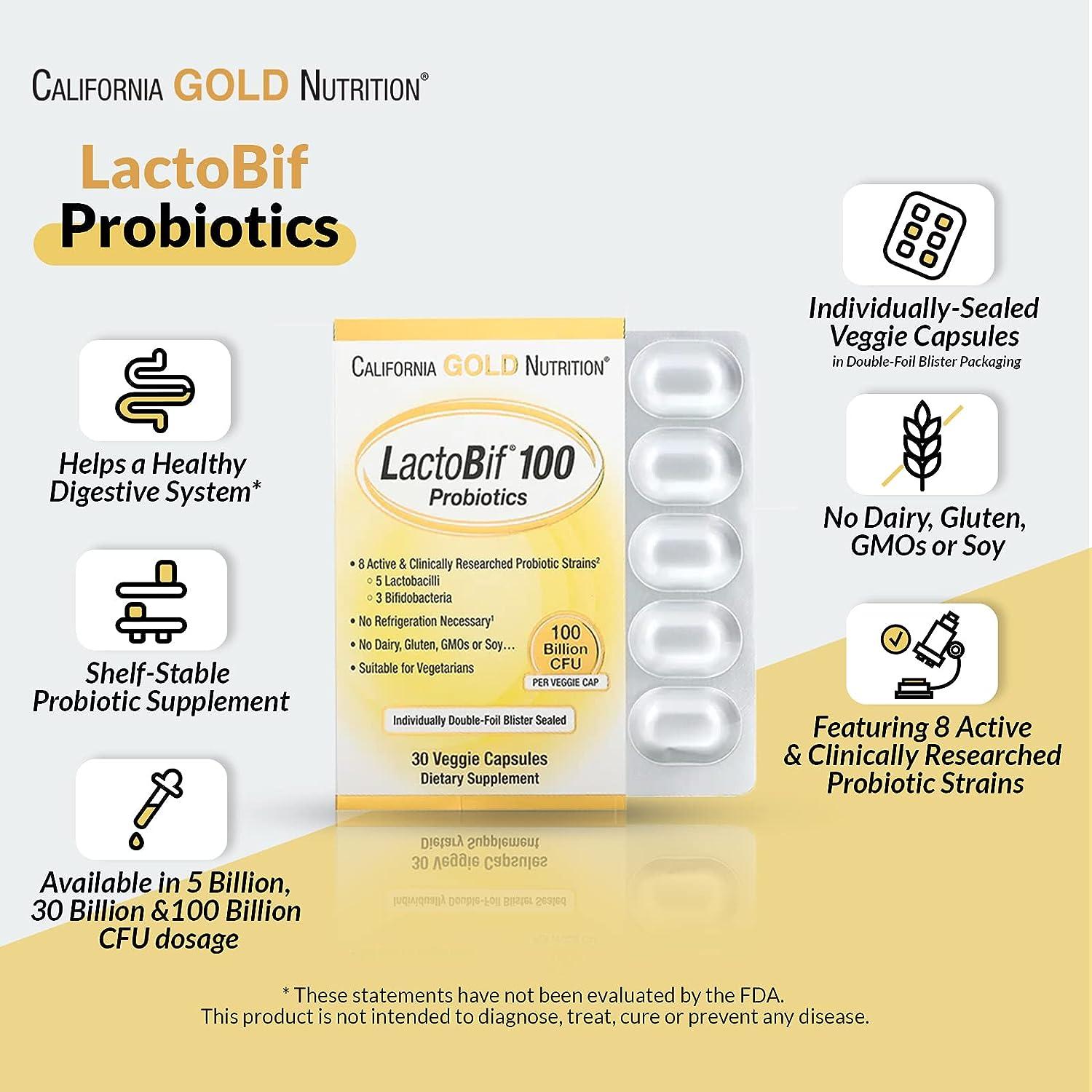 California Gold Nutrition LactoBif Probiotics 30 Billion CFU - 60 ...