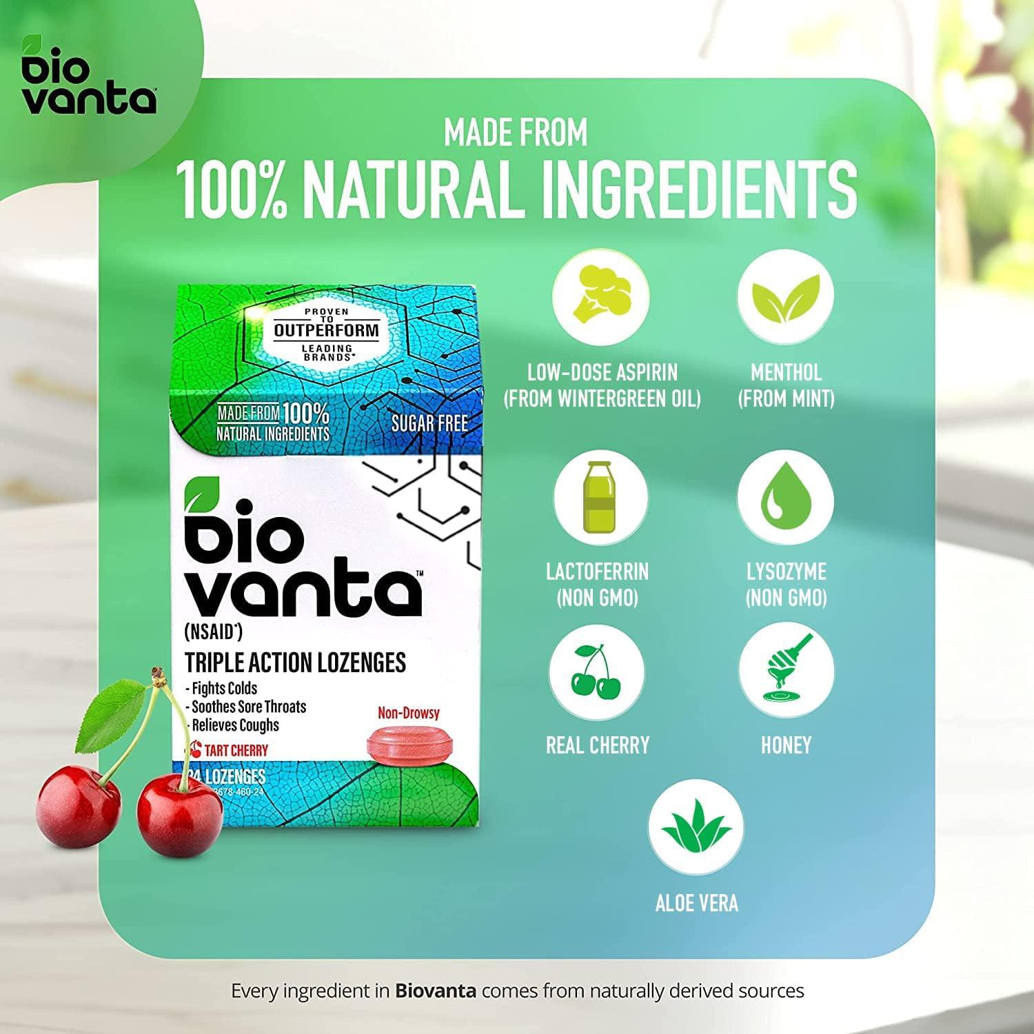 Biovanta Sugar-Free Tart Cherry Lozenges - 24 Natural Ingredients for ...