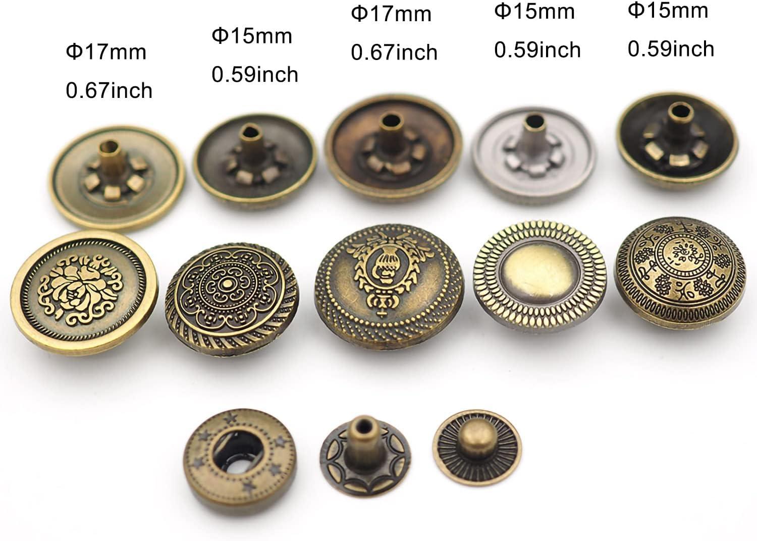 Wiosny 15 Sets Antique Fasteners Snaps Decorative Snaps Button Wallet ...