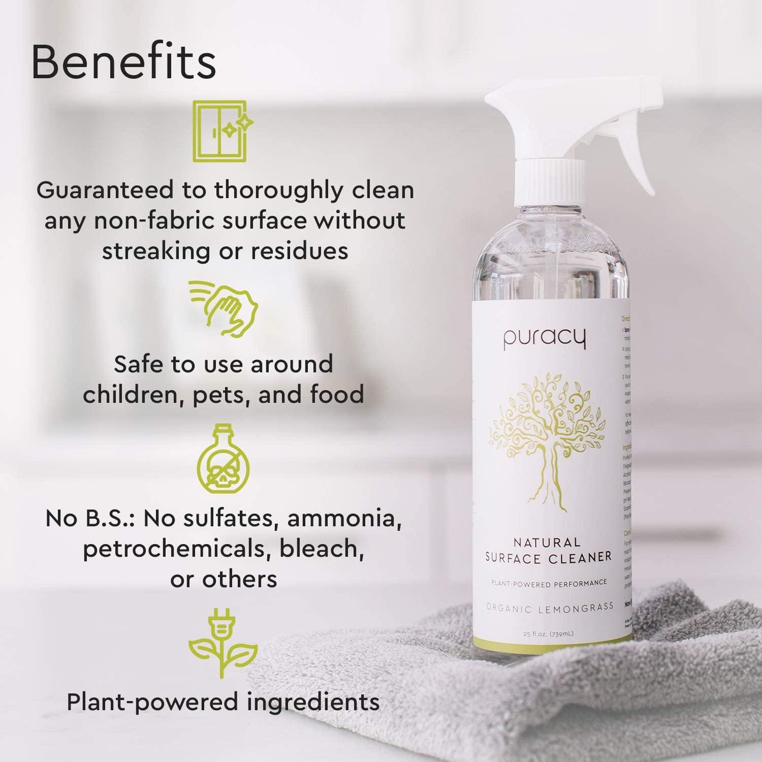 Puracy Natural Surface Cleaner, Organic, Spray Bottle Clear, Lemongrass ...