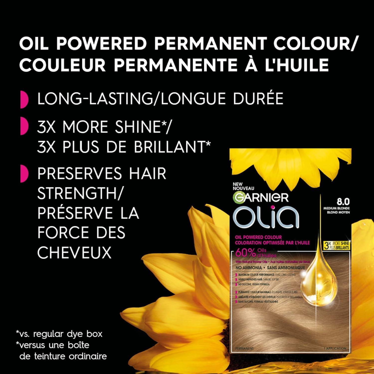 Garnier Olia Permanent Hair Dye Ammonia-Free Hair Color 8.0 Medium ...