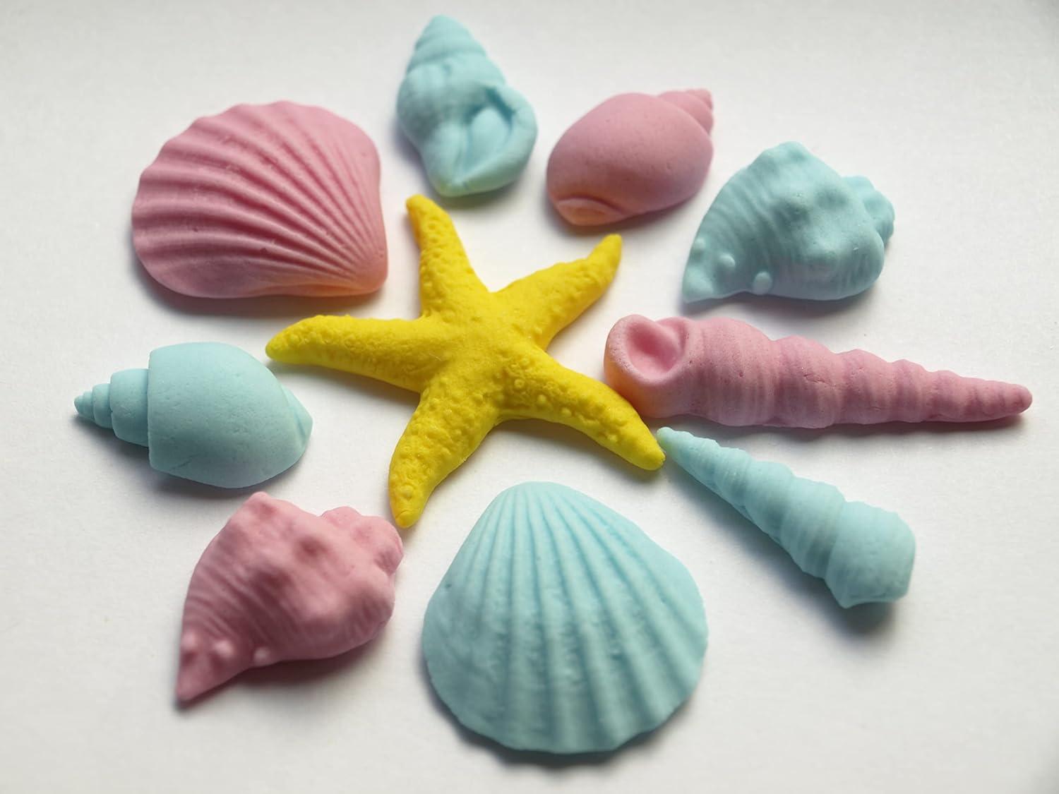 Rainbow Cake Toppers 10x Edible Seashells Little Mermaid Beach Party ...