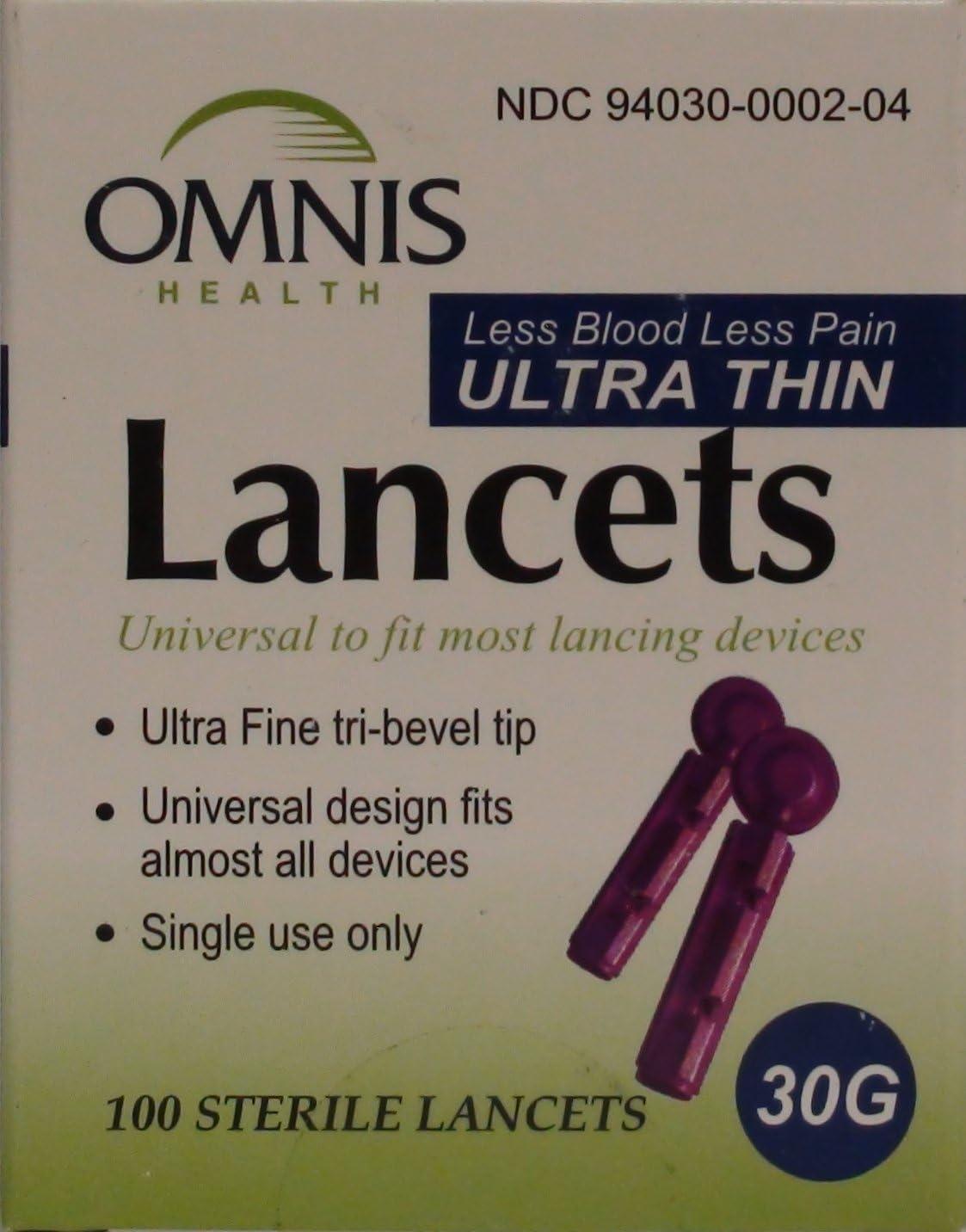 Omnis Ultra Thin Sterile Lancets 30G 100 ea per Box 4 PACK - Total 400 ...