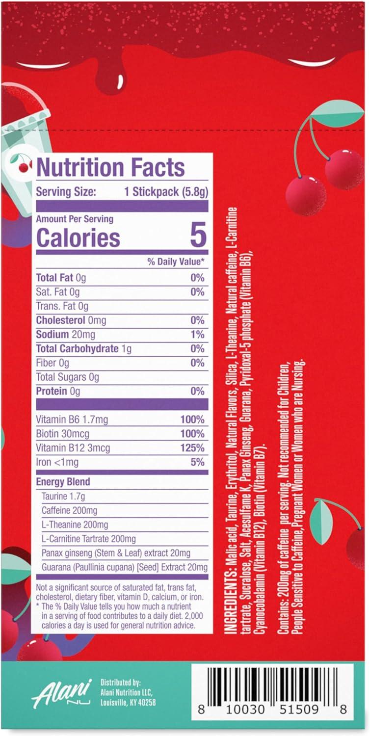 Alani Nu Energy Stick Packets - Cherry Slush Flavor - 200mg Caffeine ...