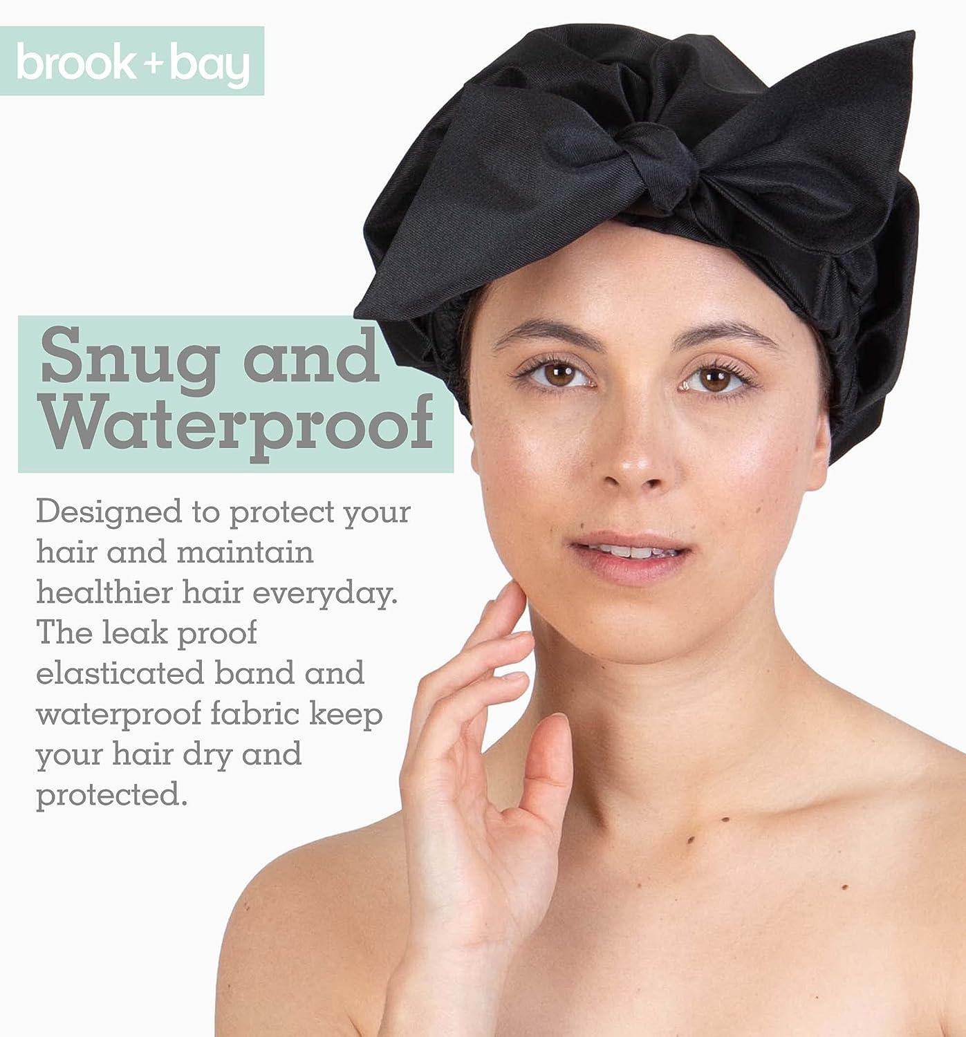 Luxury Black Shower Cap for Women with Bow - Reusable & Waterproof ...