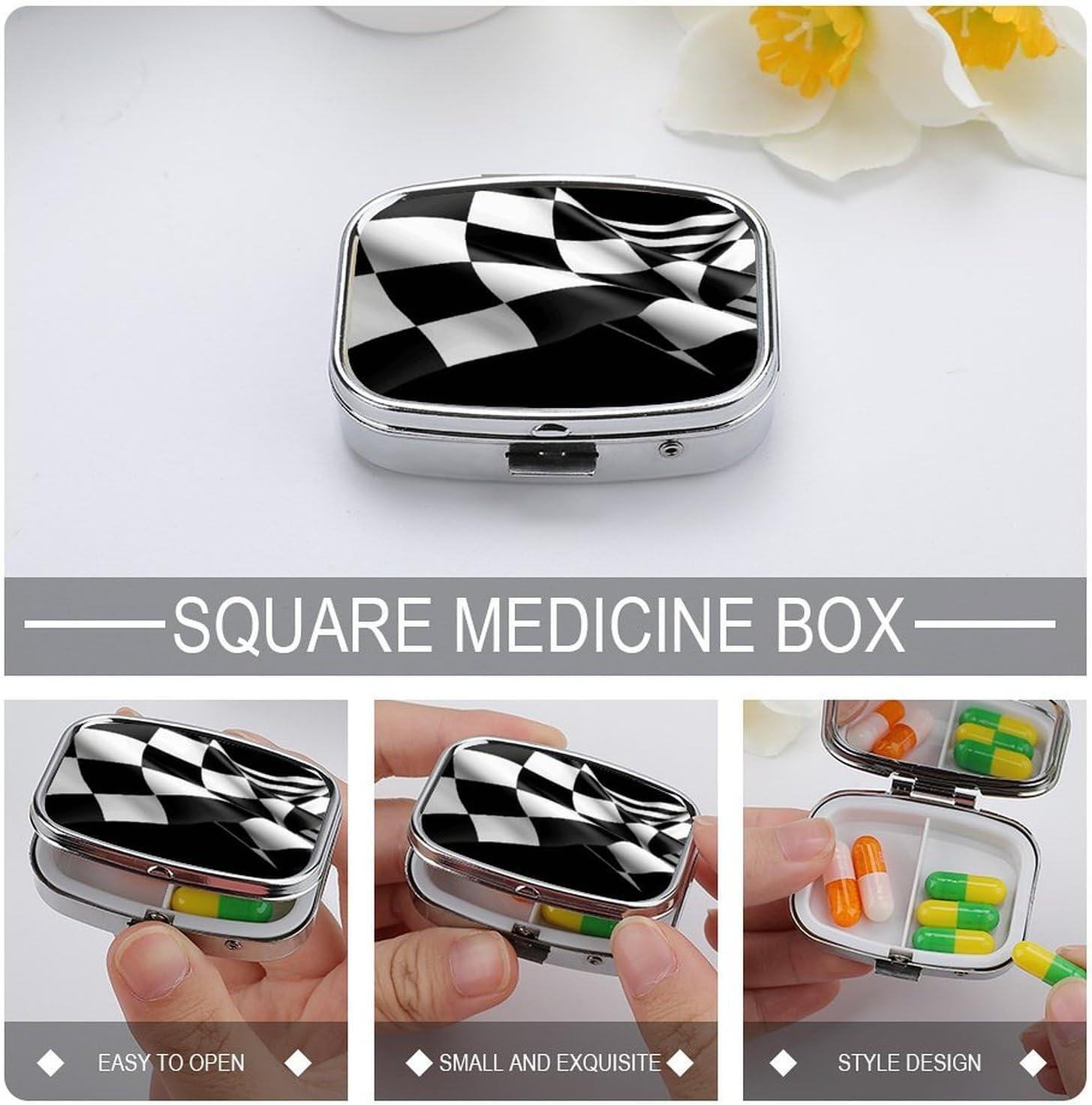 Stylish Black & White Checkered Pill Box | 2-Compartment Portable Pill ...