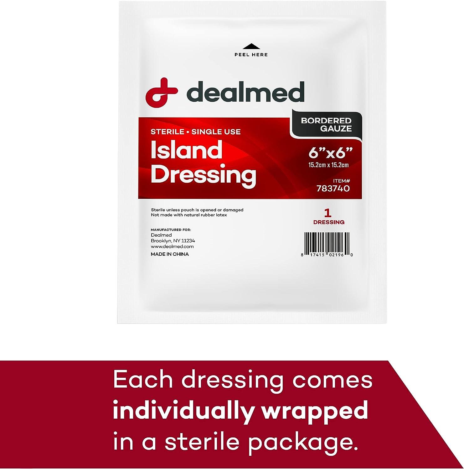 Dealmed Sterile Bordered Gauze Island Dressings 6x6 Inch (Pack of 25 ...