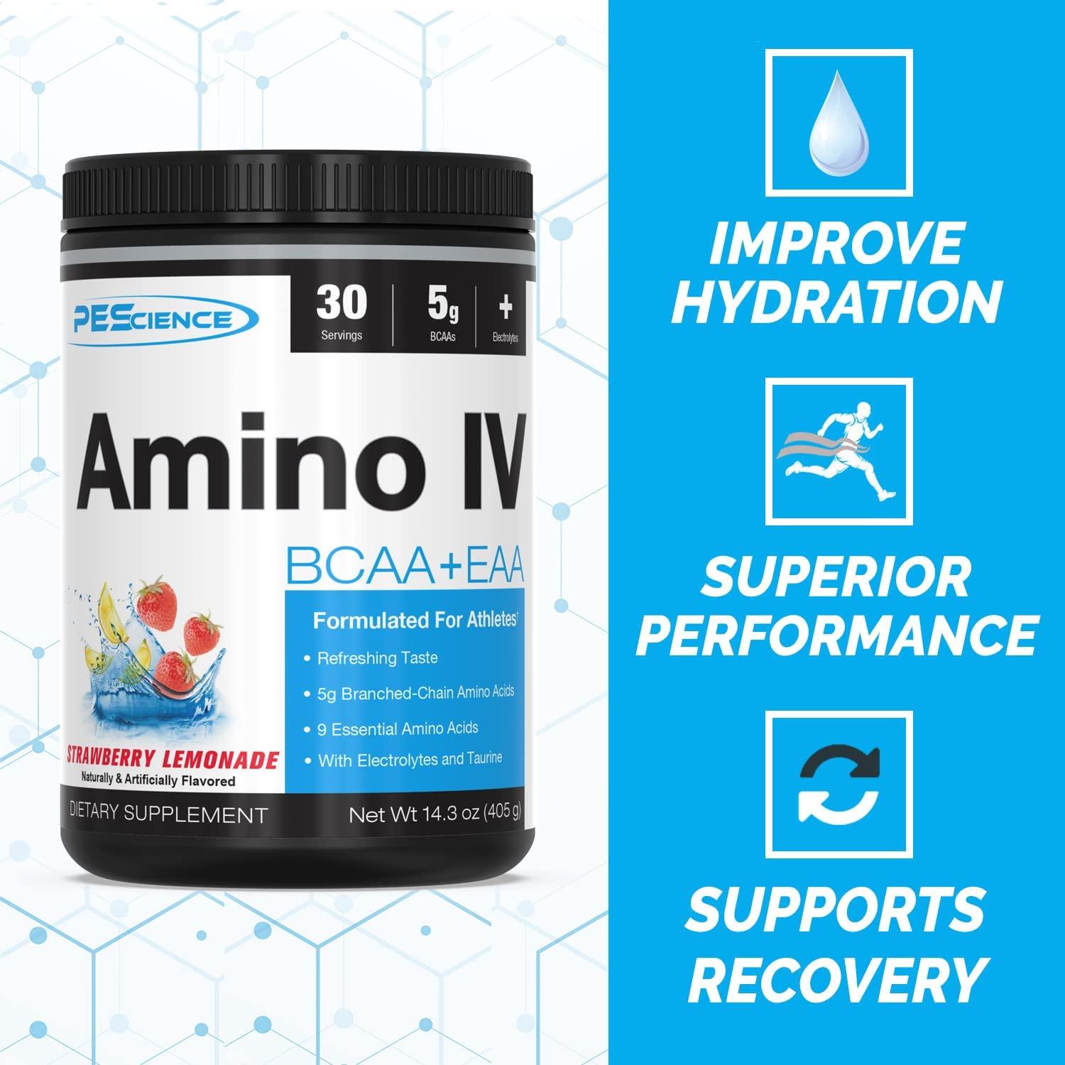 PEScience Amino IV Strawberry Lemonade 60 Scoop BCAA and EAA Powder ...