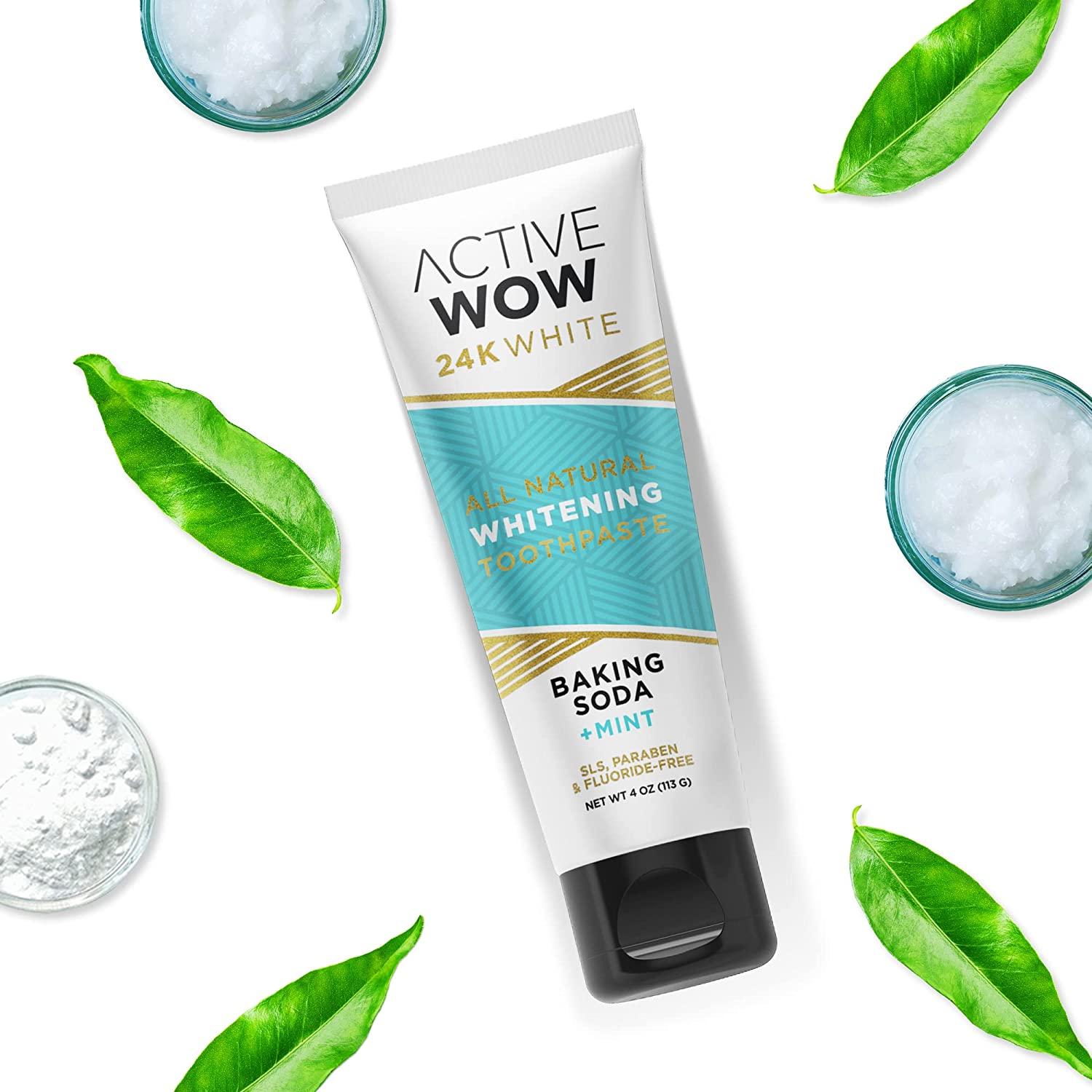Active Wow 24K White All Natural Whitening Toothpaste with Baking Soda ...
