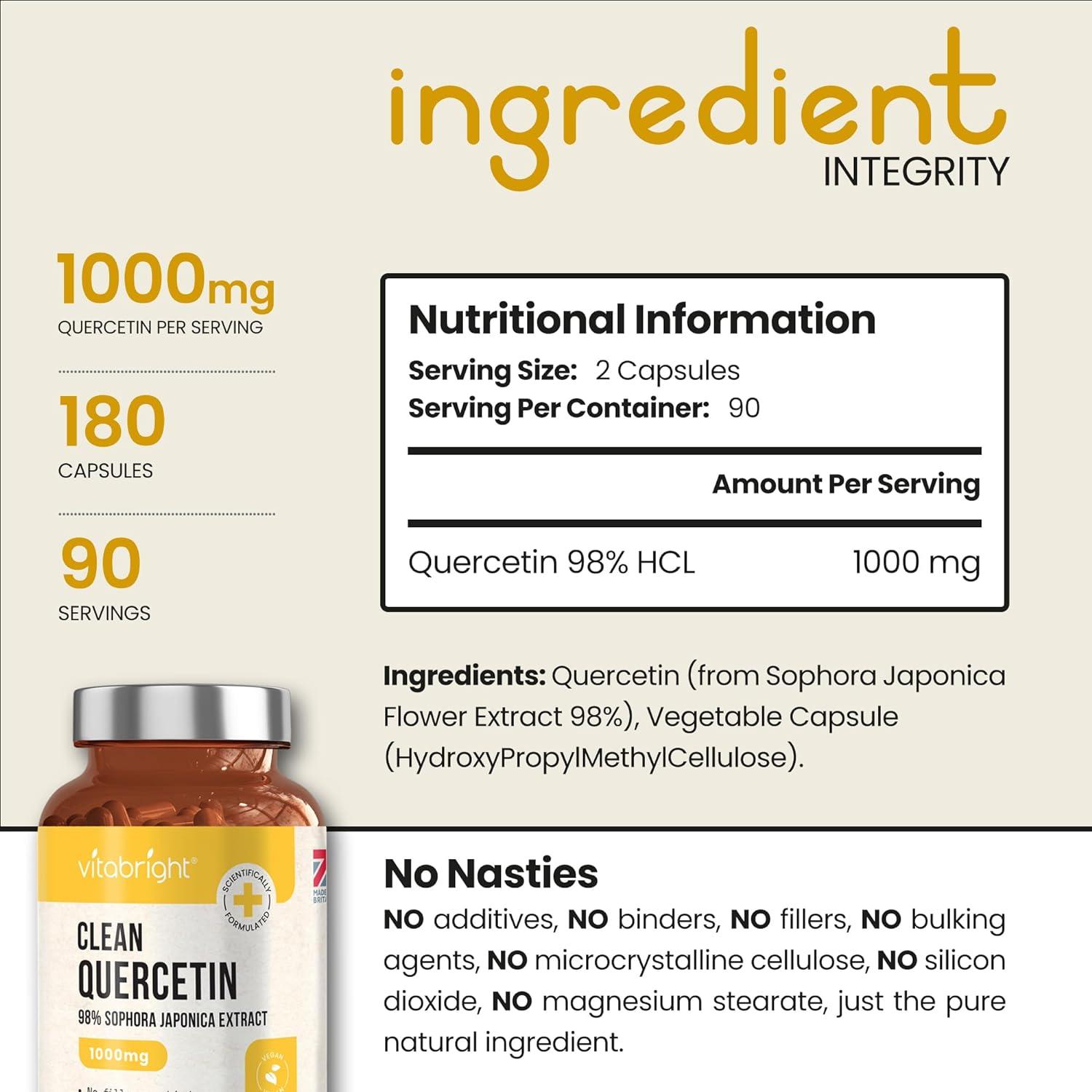 Quercetin 98% Pure 1000mg | 180 Capsules - Immunity Support | Allergy ...