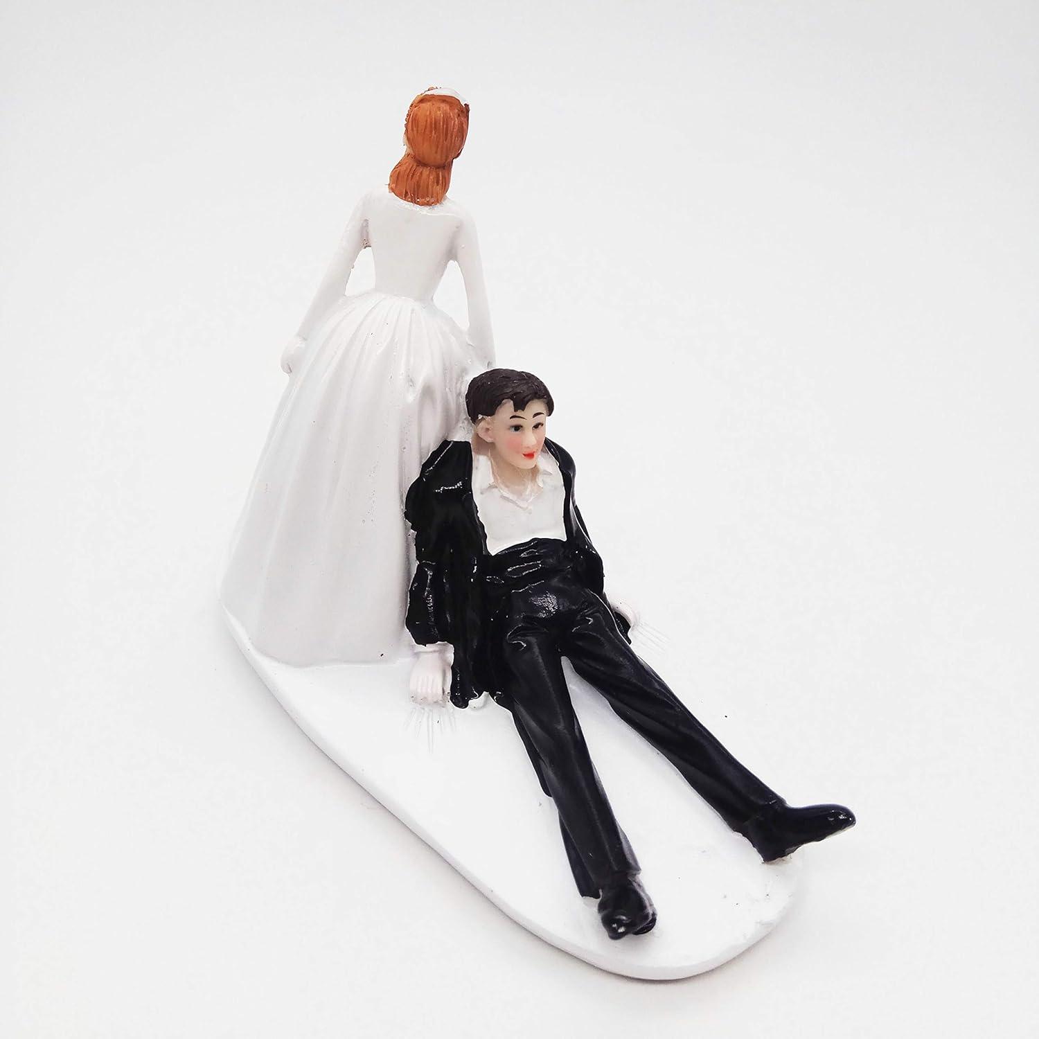 Scholmart Wedding Cake Toppers Bride And Groom Funny Bride Dragging