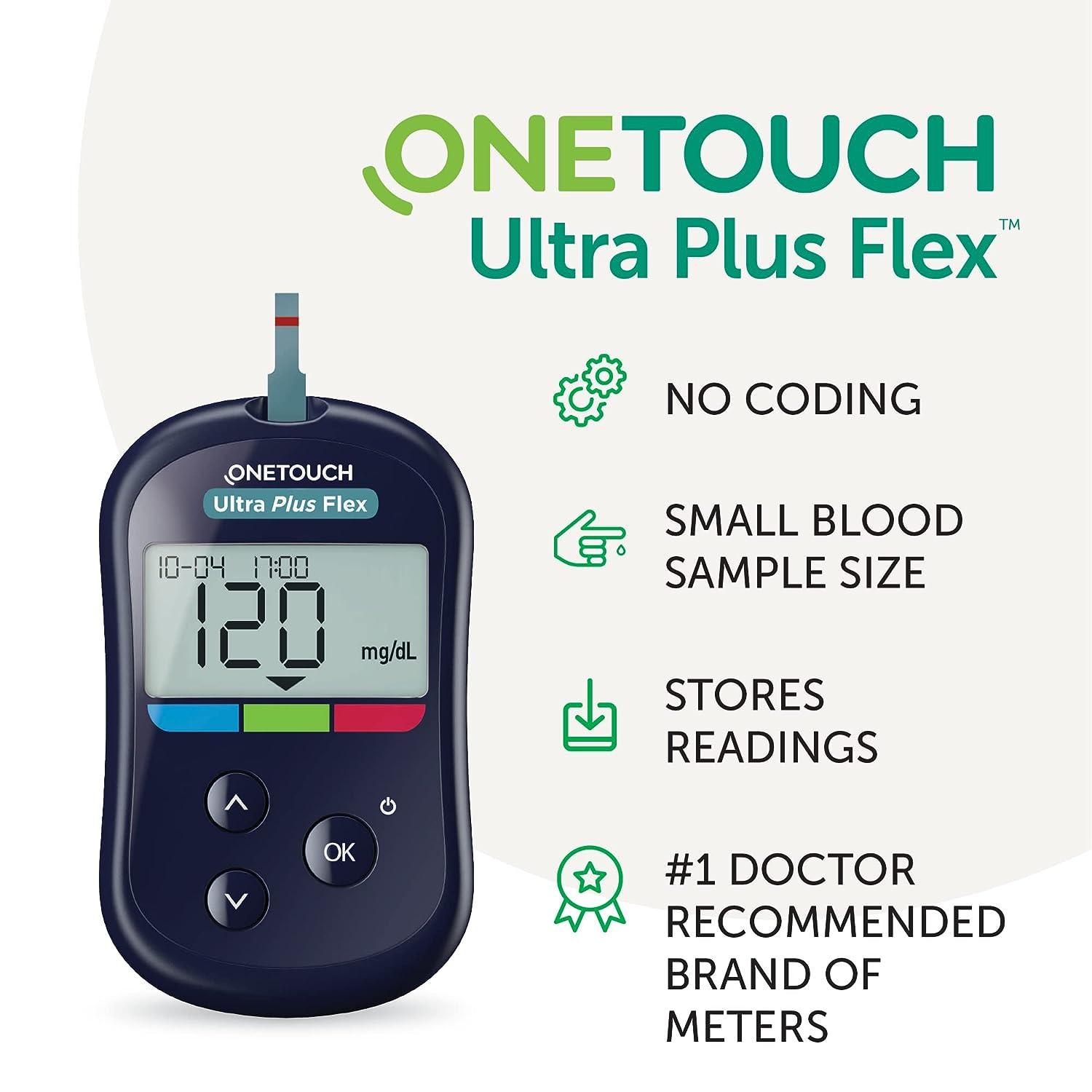 OneTouch Ultra Plus Flex Blood Glucose Meter Kit with Carrying Case ...