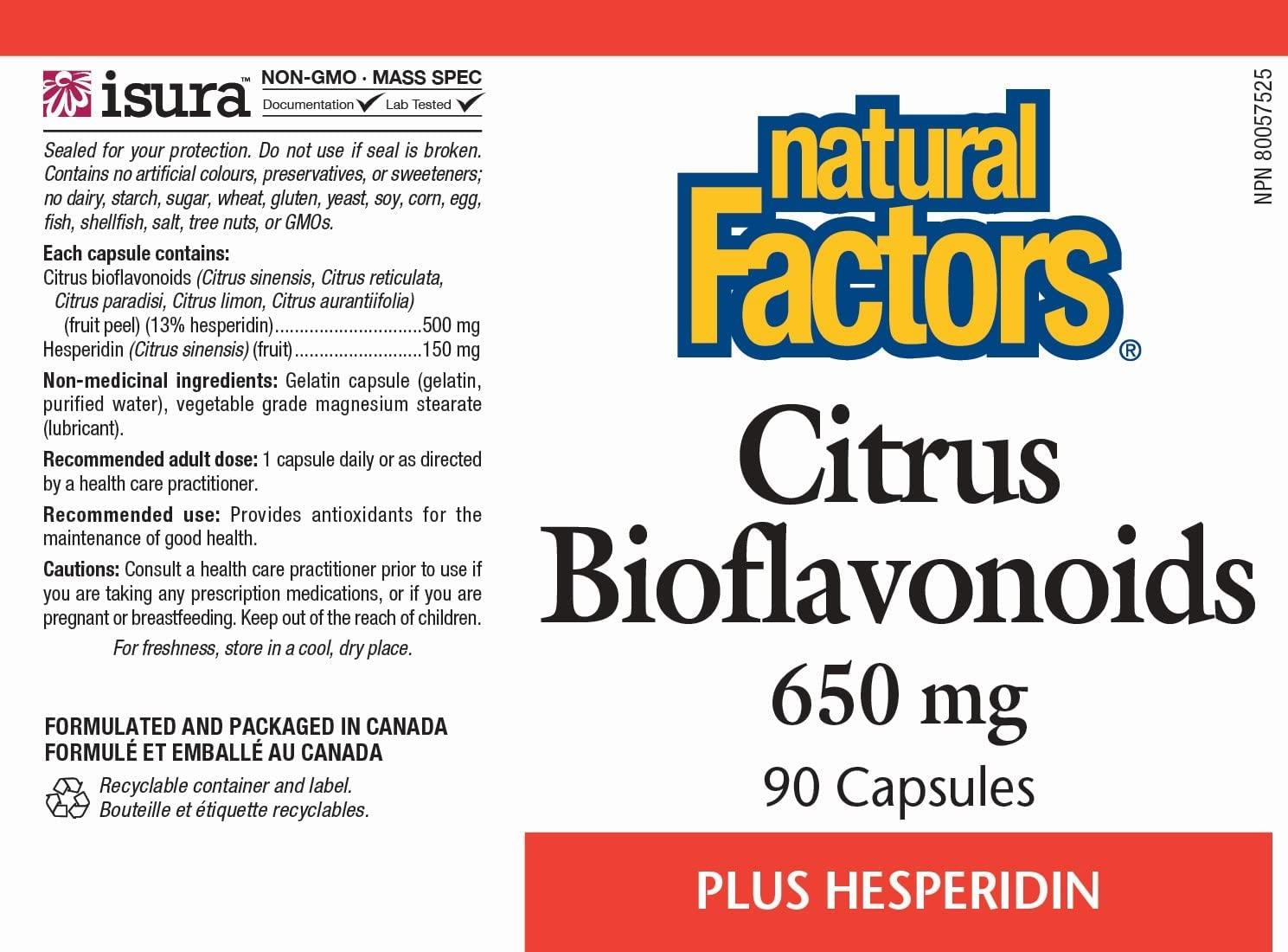 Natural Factors Citrus Bioflavonoids Plus Hesperidin 650mg â€“ 90 Capsules for Health Benefits ...