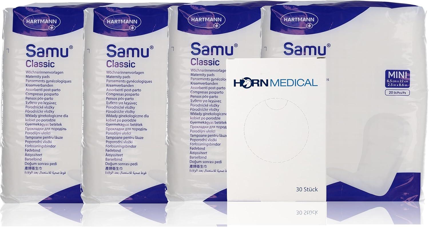 Buy 4x 20 Hartmann Samu Classic Postpartum Pads MINI & 105 Horn Medical ...