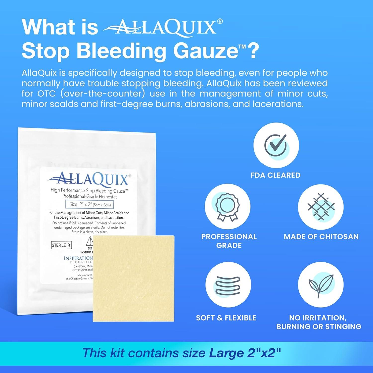 Stop Bleeding Quick Pack - AllaQuix Hemostatic Blood Stoppers (Gauze ...