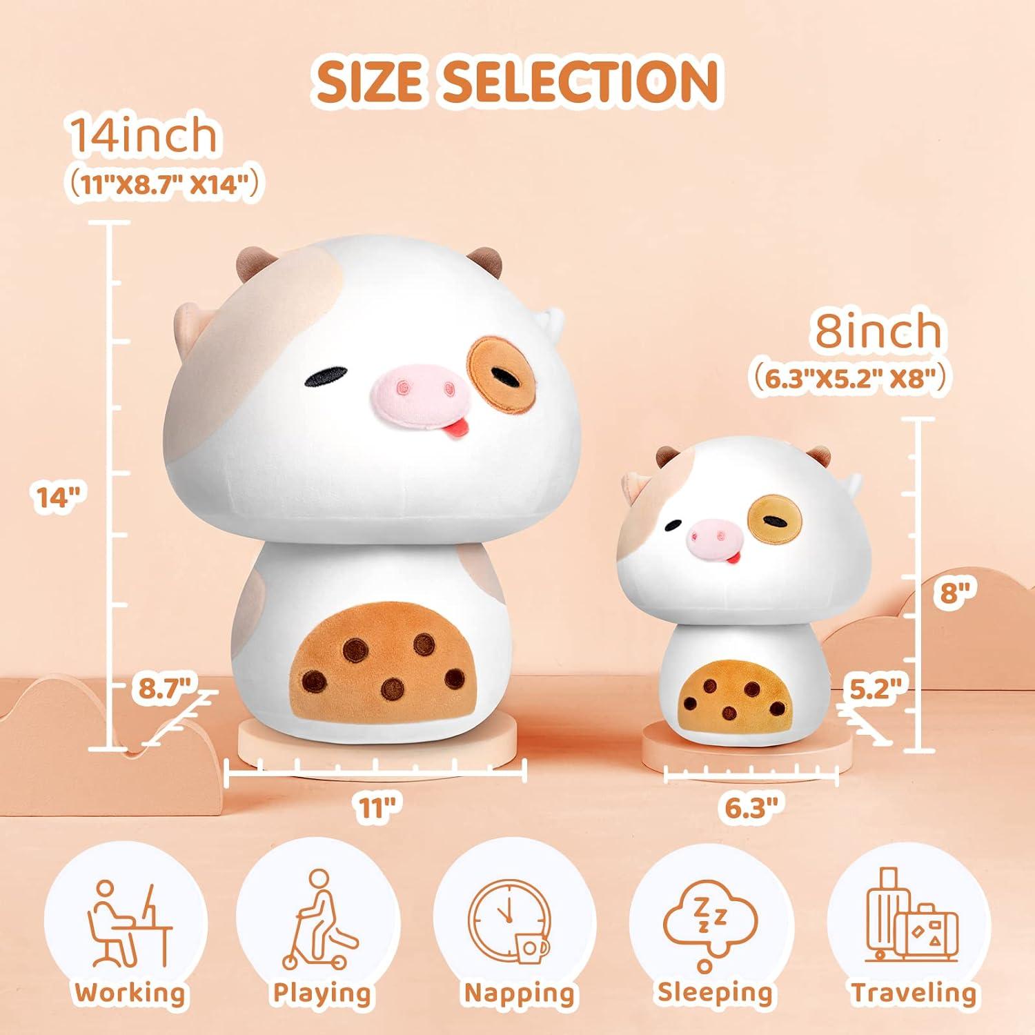 Mewaii 14'' Cow Mushroom Plushie Toy - Cuddly Milk Tea Cow Stuffed ...
