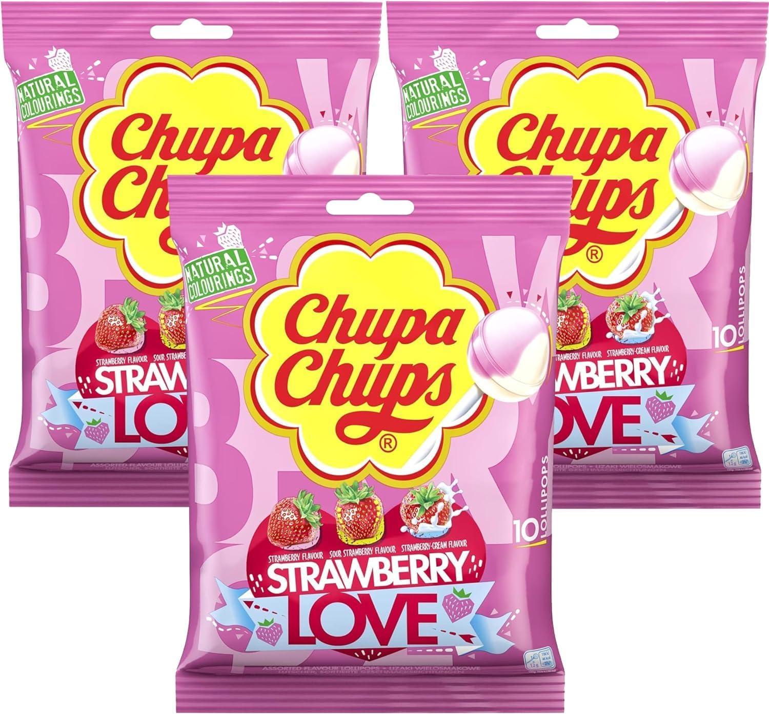 Chupa Chups Strawberry Love Lollipops Bulk Sweets for Party Bags 3 ...