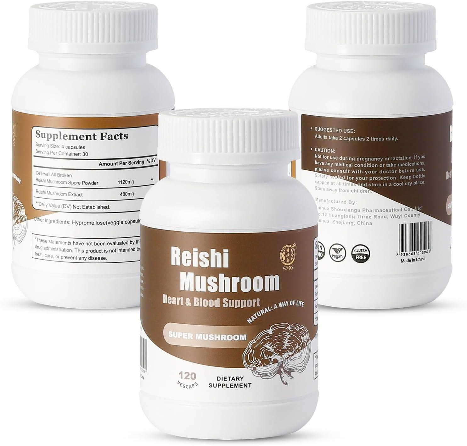 Organic Reishi Mushroom Capsules 120 Count - Heart & Blood Health ...