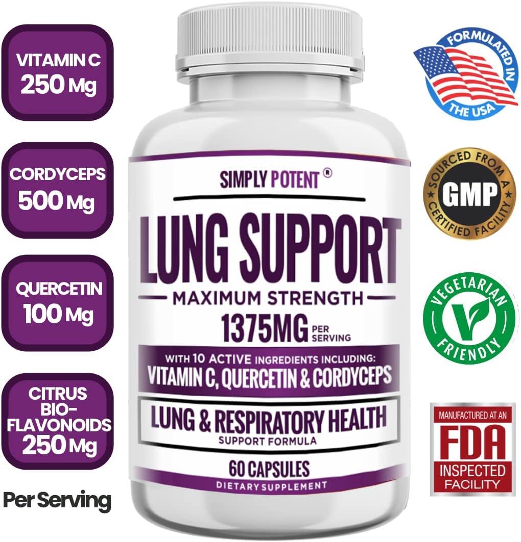 Lung Support Supplement for Cleanse & Detox - Quercetin, Bromelain, Nettle, Vitamin C, K2 ...