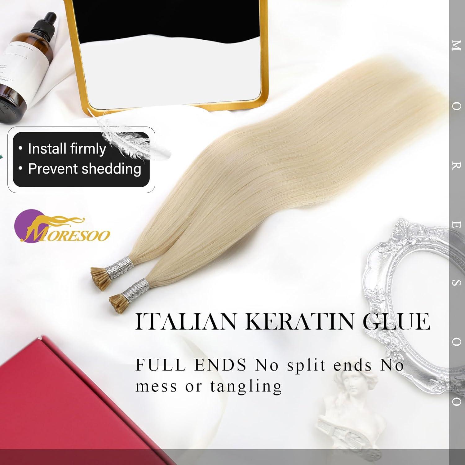 Moresoo 45 cm Real Hair I-Tip Extensions #60 Platinblond - Keratin ...
