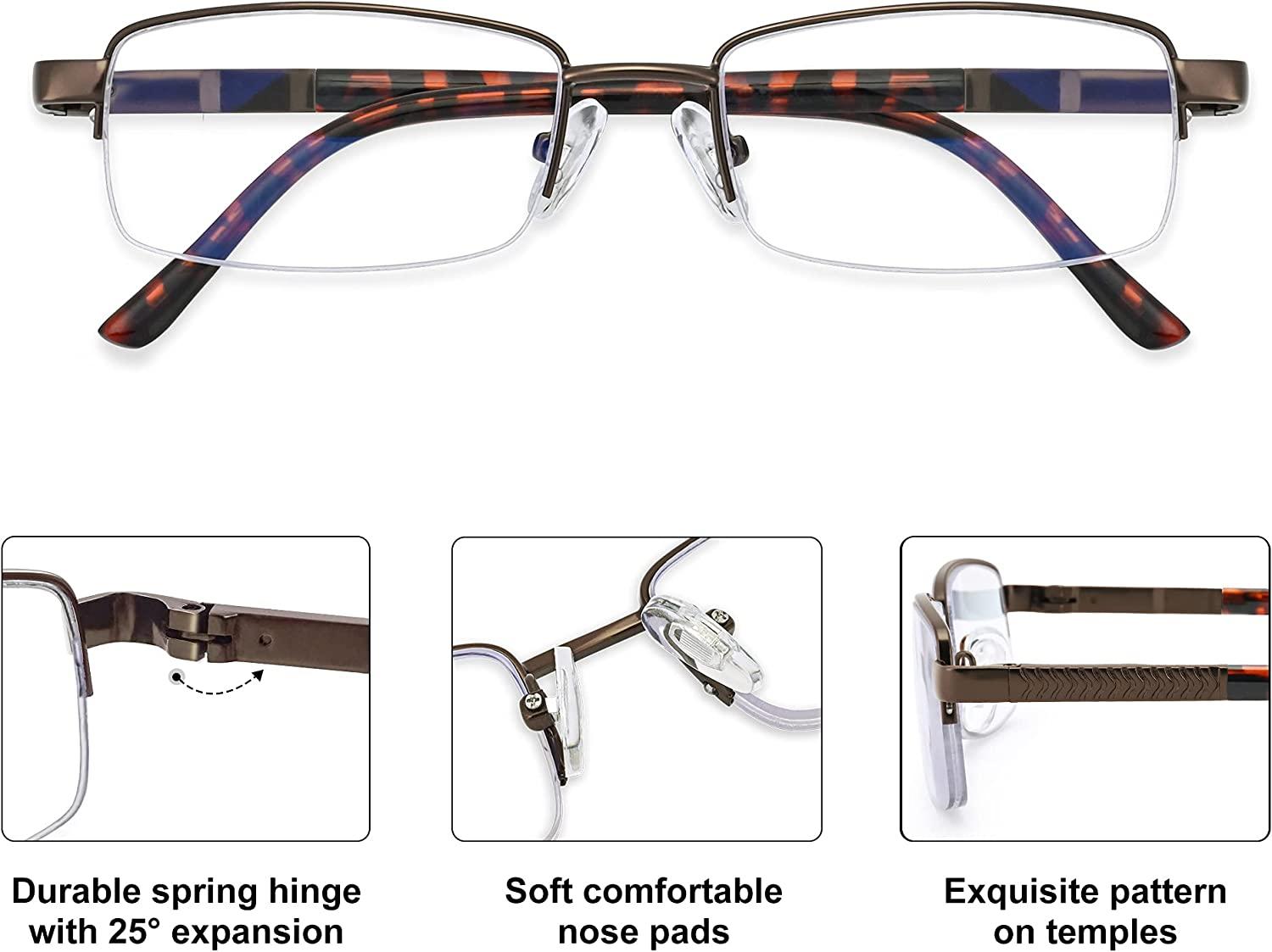 Madison Avenue 3 Pack Metal Half Frame Blue Light Blocking Reading ...